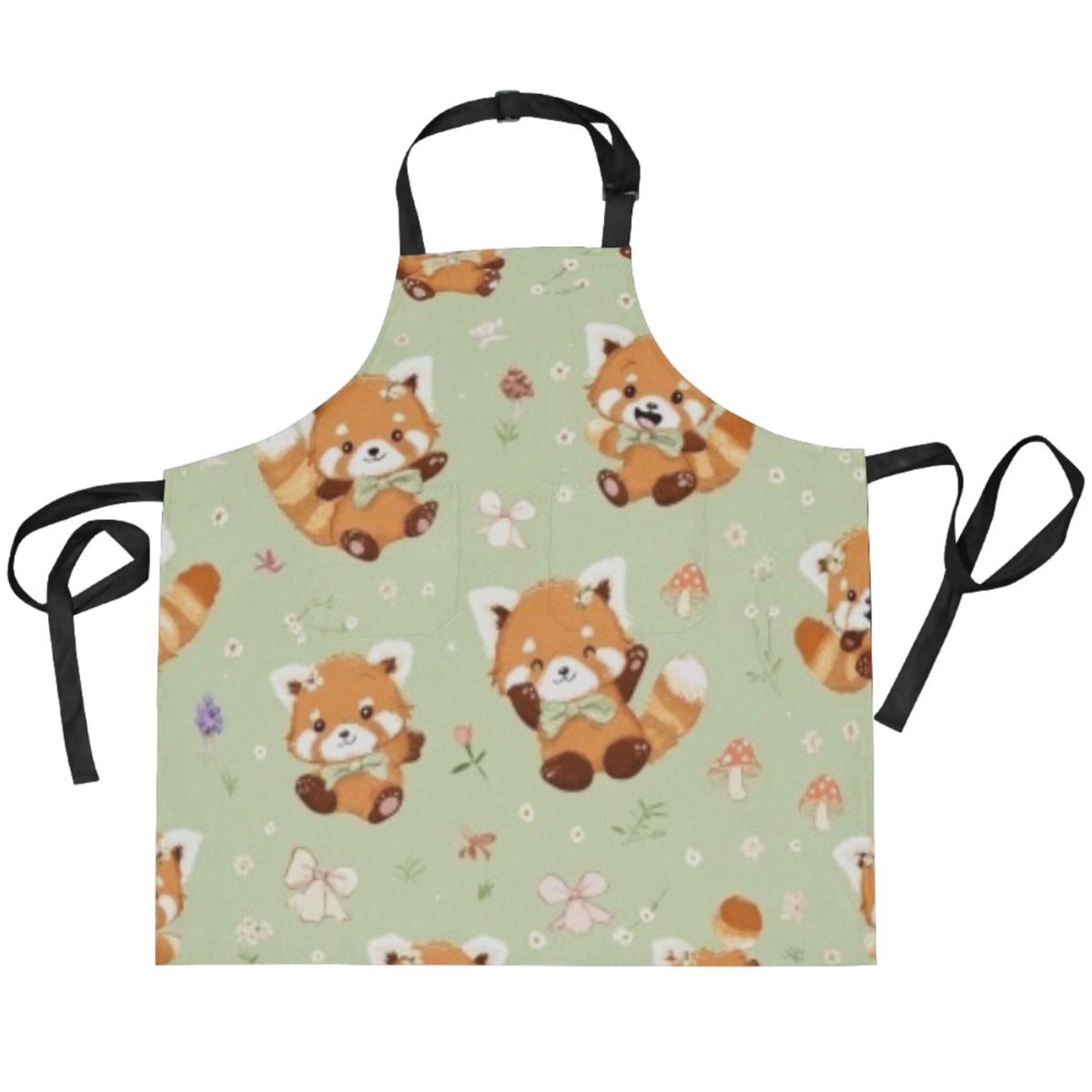 BZSMCE Chef Kitchen Apron 2 Pockets In Playful Red Panda Printed ...
