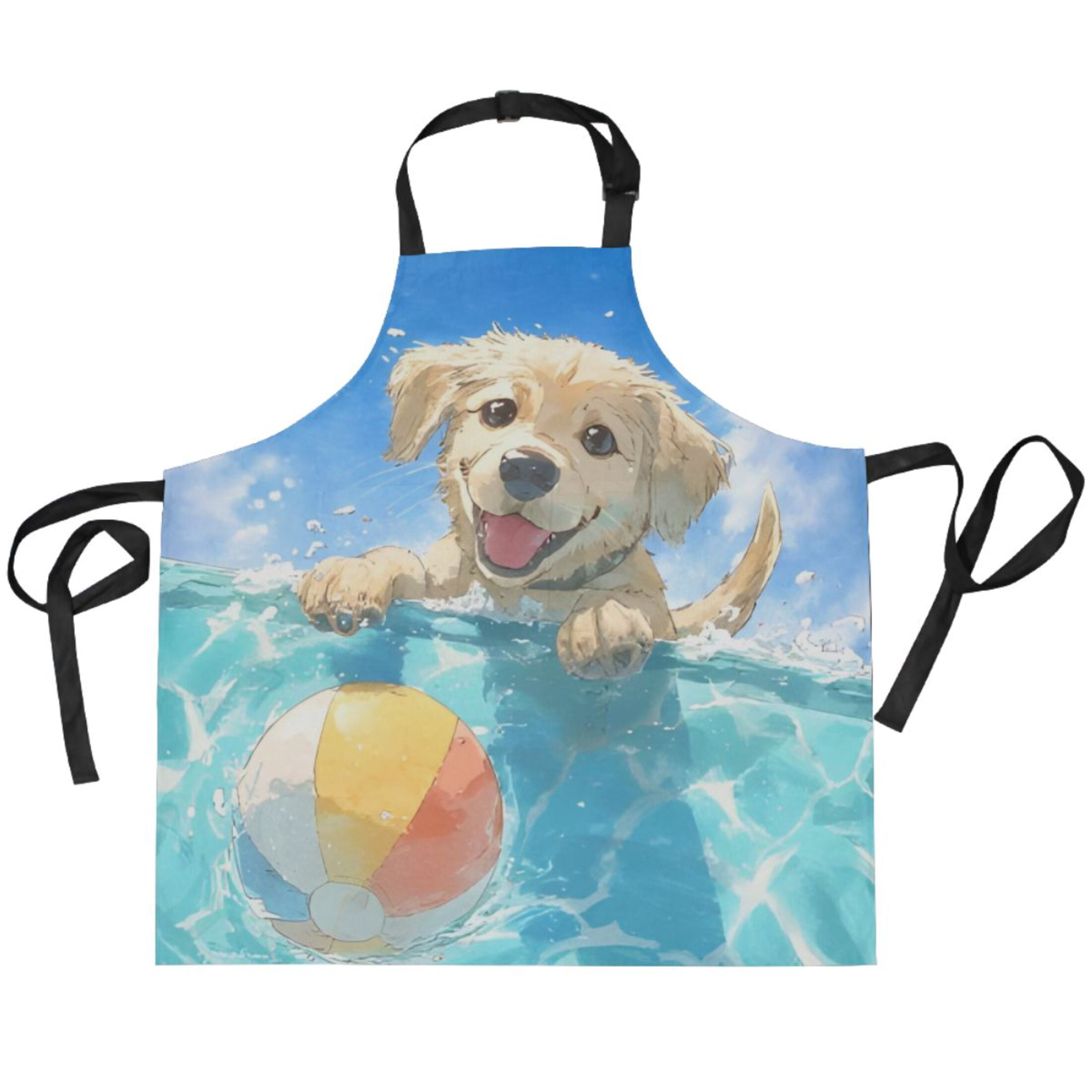 BZSMCE Chef Kitchen Apron 2 Pockets In Pool Puppy’s Beach Printed ...