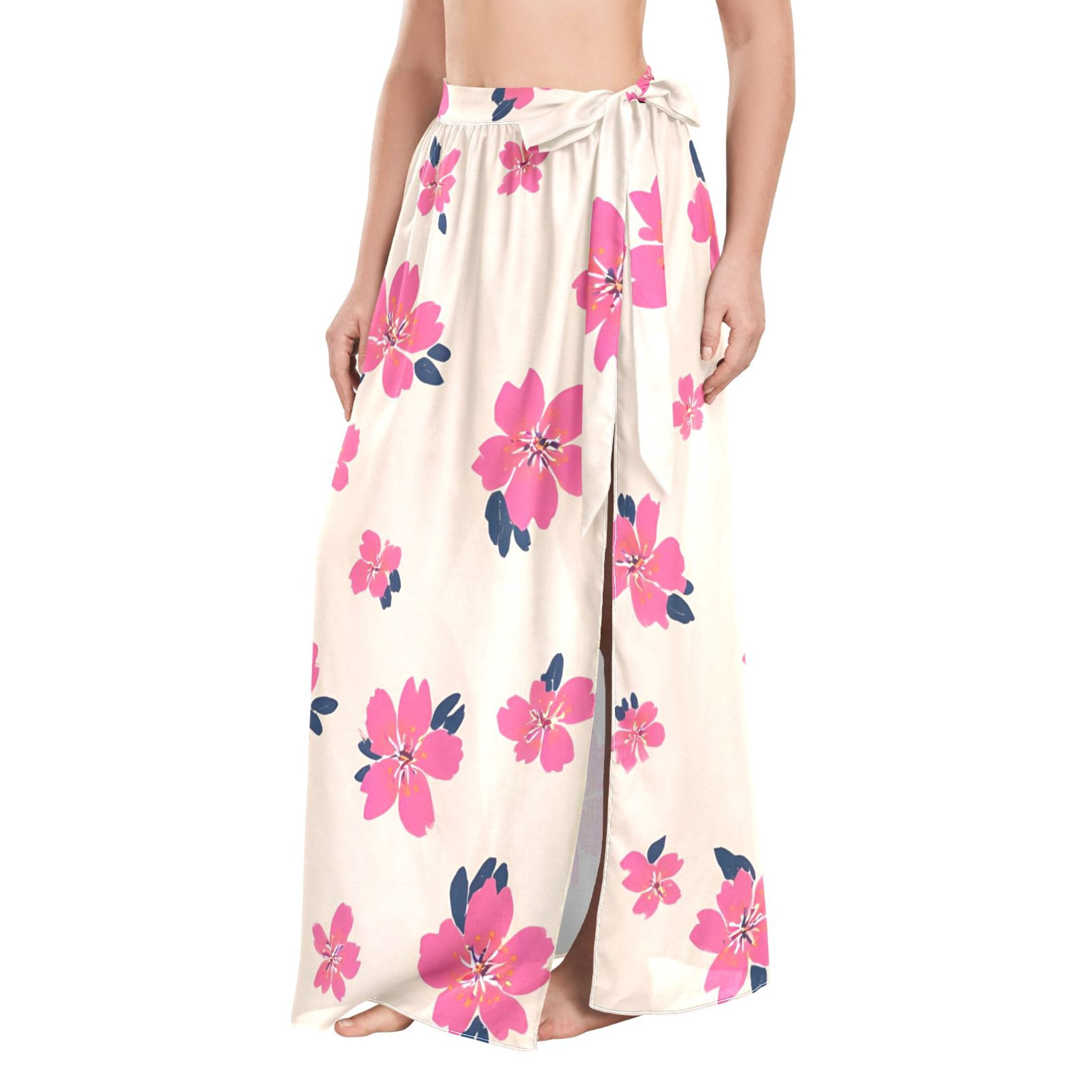 BZSMCE Cherry Blossom Light Orange Pattern Maxi Cover-Up Skirt ...