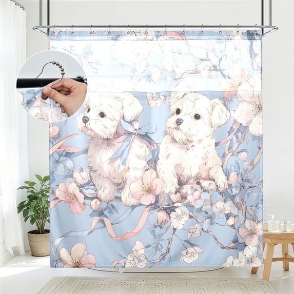 BZSMCE Cherry Blossom Pattern Bathroom Shower Curtain Set with Hooks ...