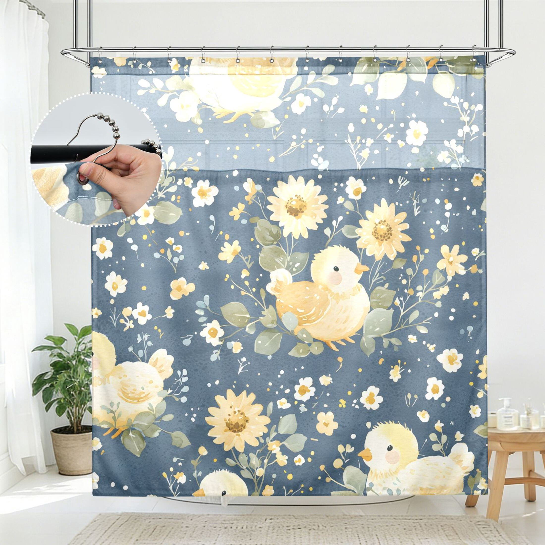 BZSMCE Chicken White Flower Pattern Pattern Bathroom Shower Curtain Set ...