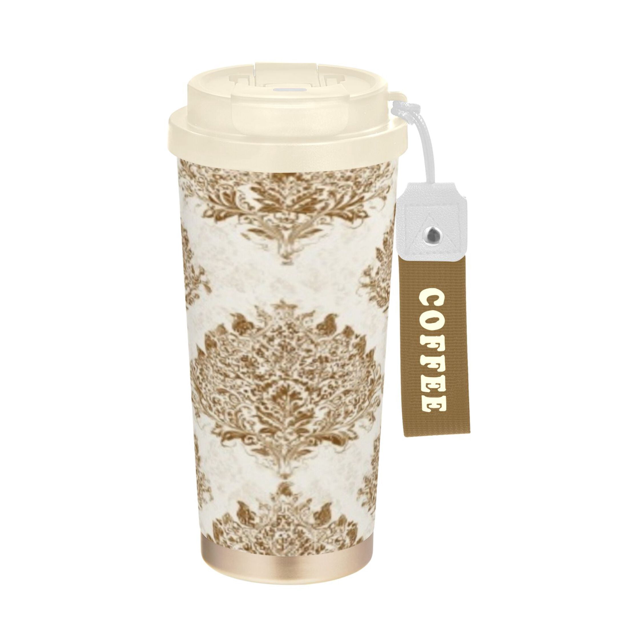 BZSMCE Coffe Bottles Stainless Steel Water Bottle in Cream Gold Ornate ...