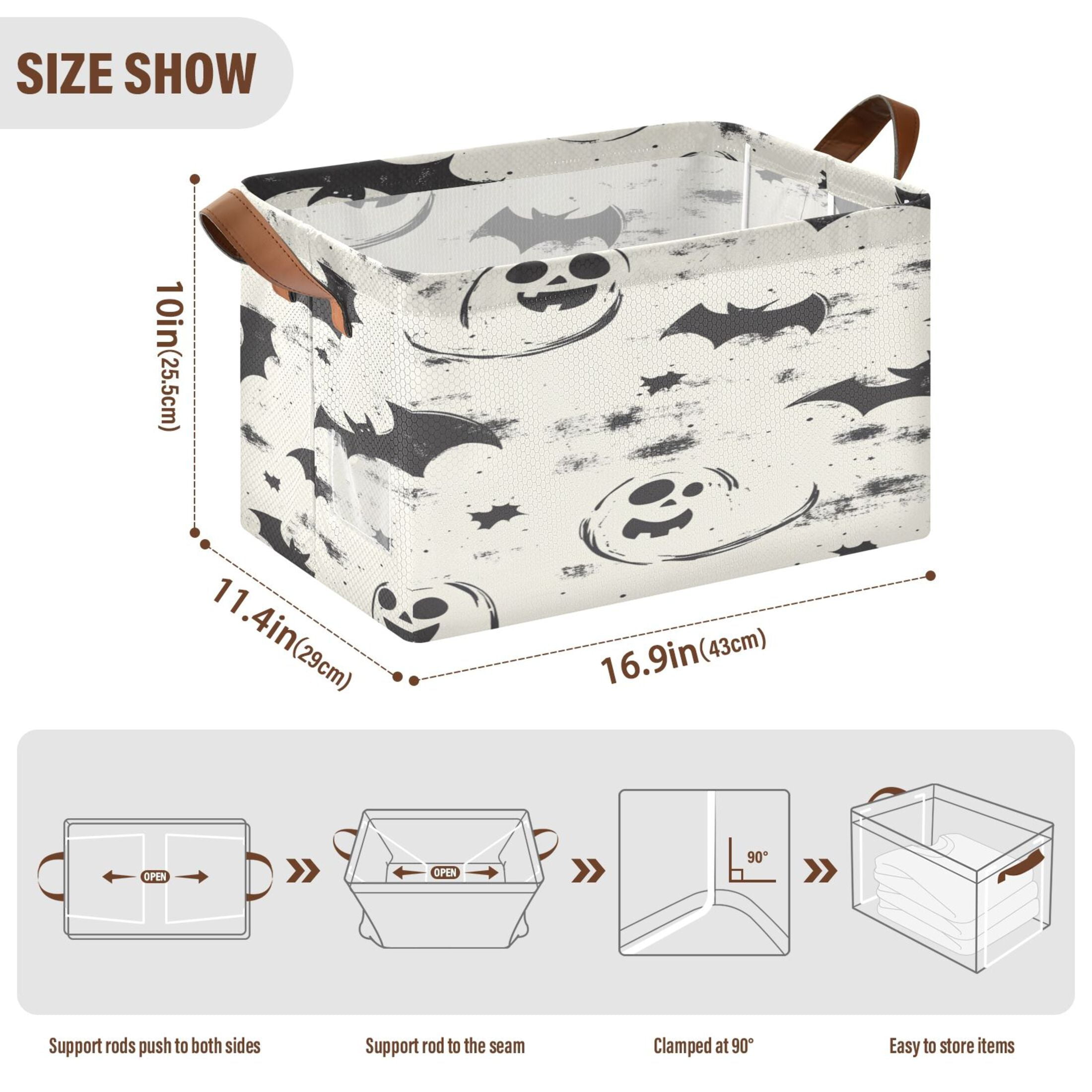 BZSMCE Collapsible Fabric Cube Storage Bins Adorable Ghosts Bats ...
