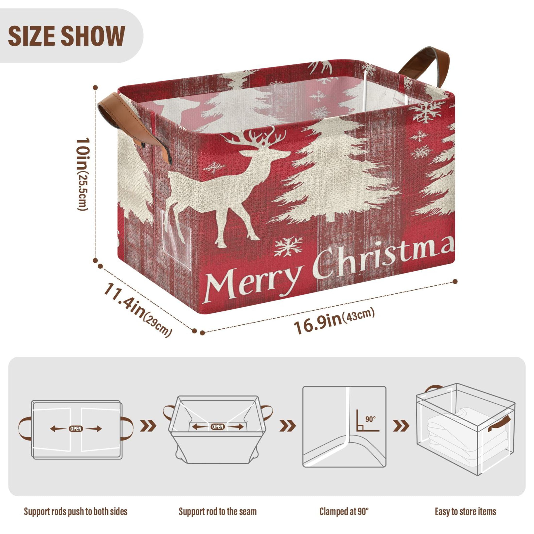 BZSMCE Collapsible Fabric Cube Storage Bins Adorable Red Reindeer and ...