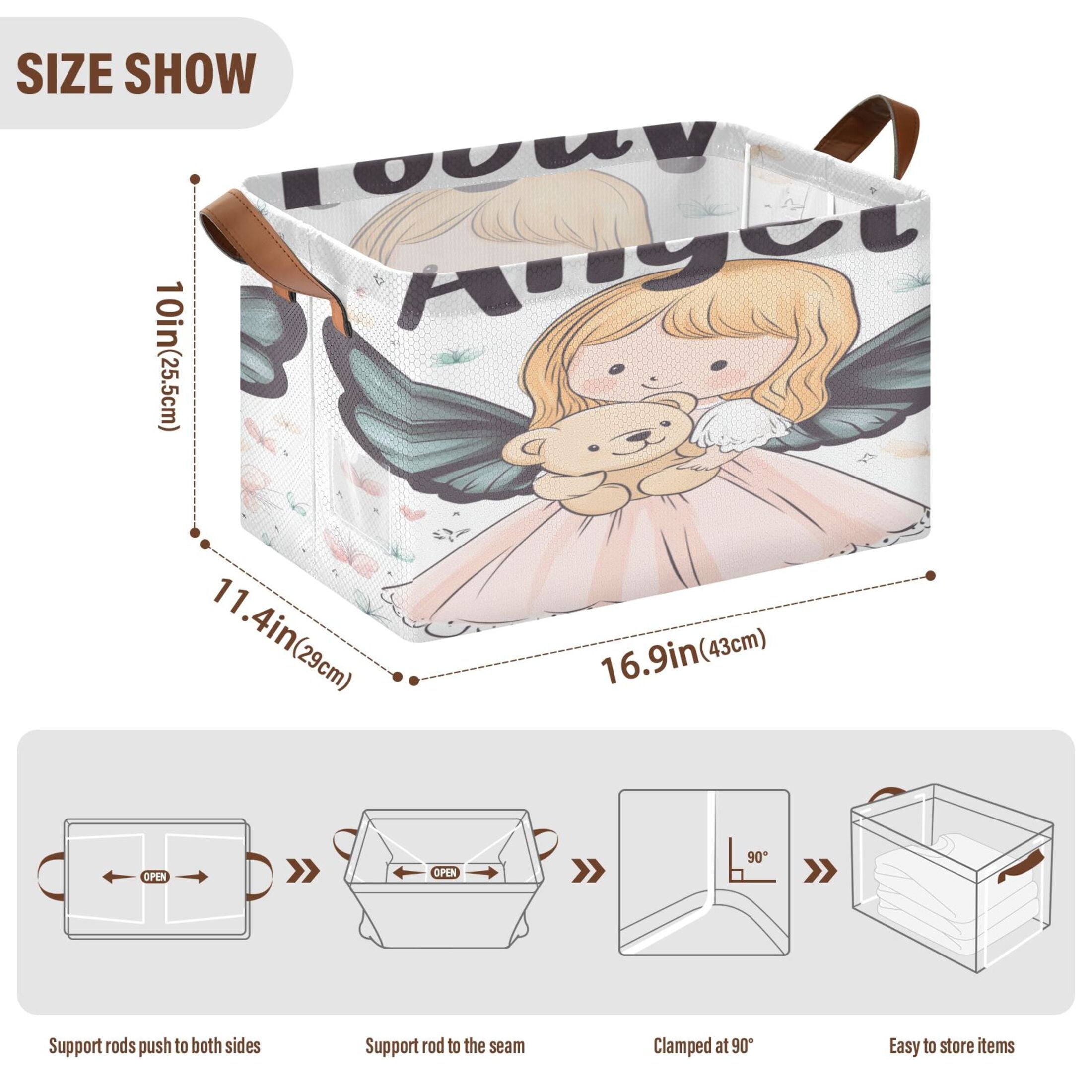 BZSMCE Collapsible Fabric Cube Storage Bins Angel Holding Bear Drawing ...