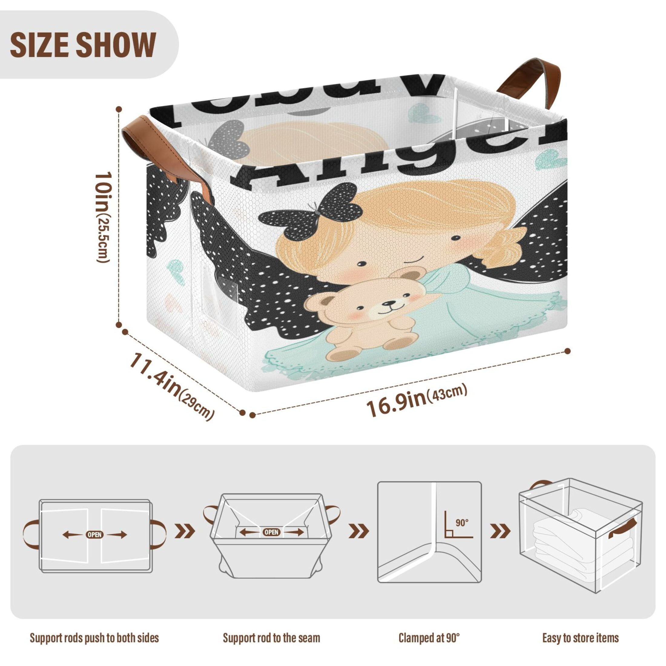 BZSMCE Collapsible Fabric Cube Storage Bins Angel Holding Bear Printing ...