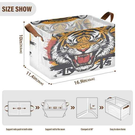 BZSMCE Collapsible Fabric Cube Storage Bins Anger Tiger Pattern Design ...