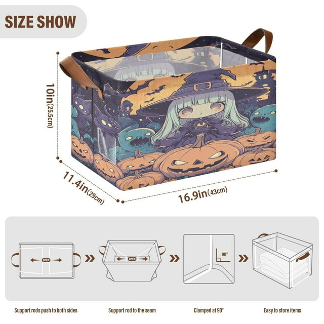 BZSMCE Collapsible Fabric Cube Storage Bins Anime Witch Design Pattern ...