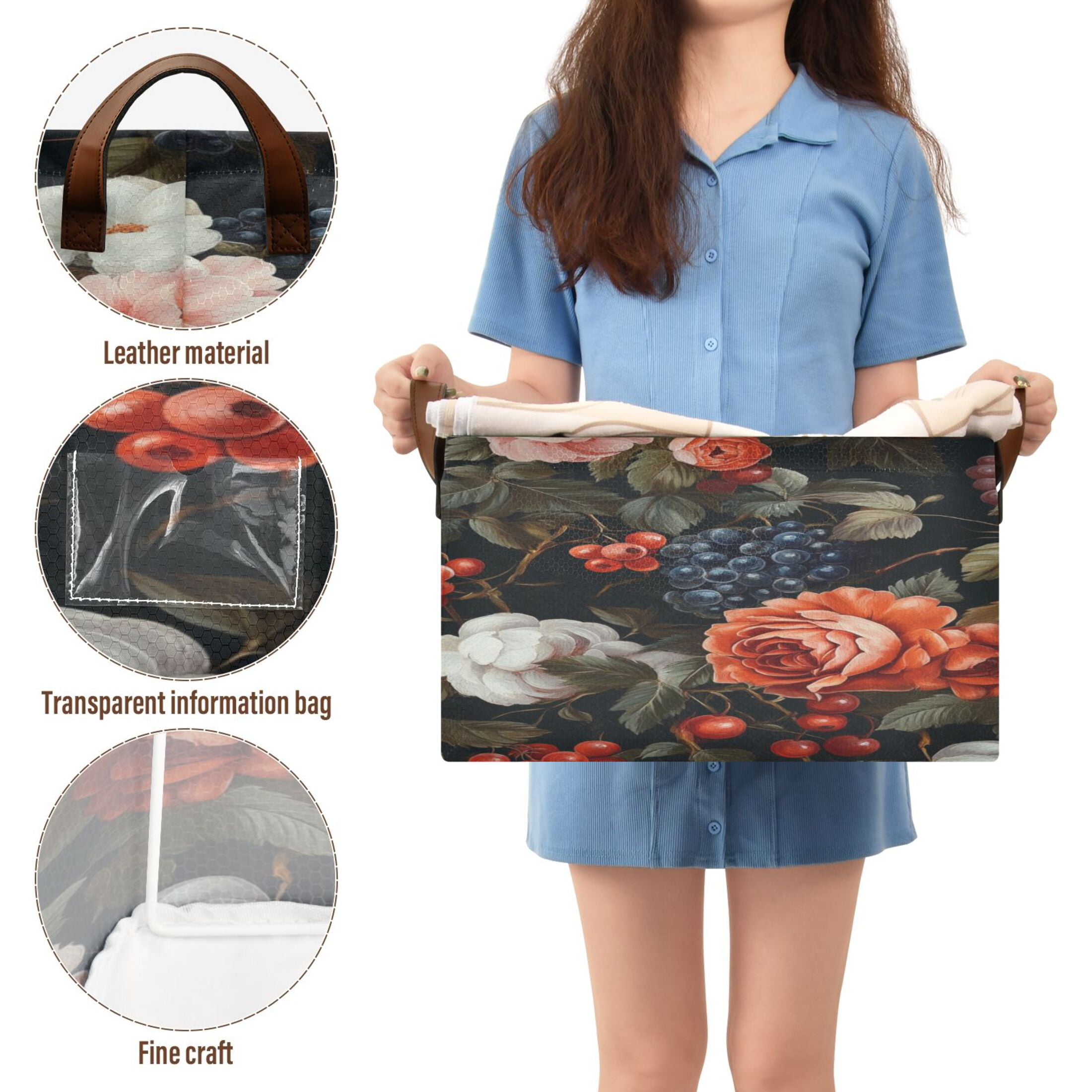 BZSMCE Collapsible Fabric Cube Storage Bins Art Flowers and Fruit ...