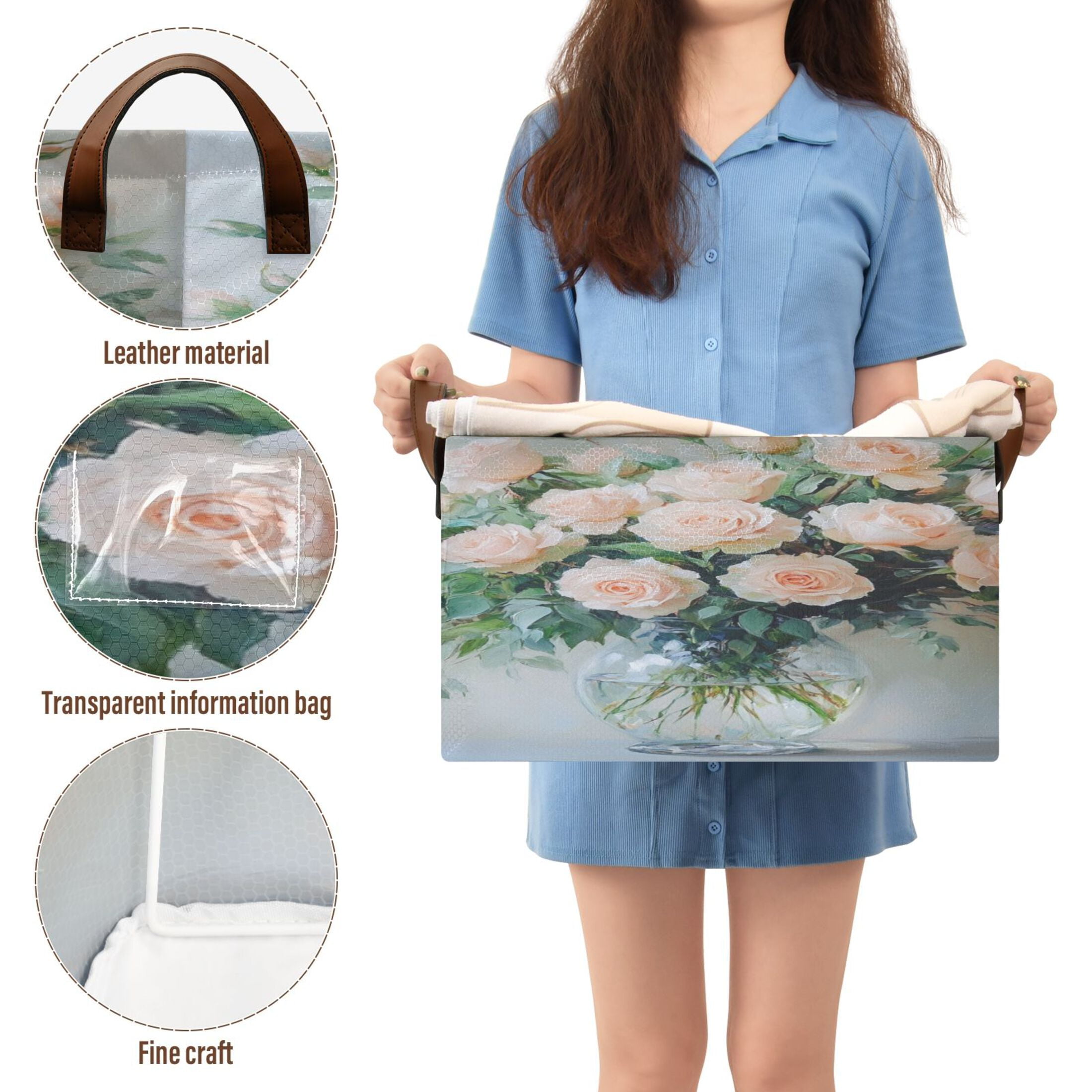 BZSMCE Collapsible Fabric Cube Storage Bins Beautiful Blush Roses ...