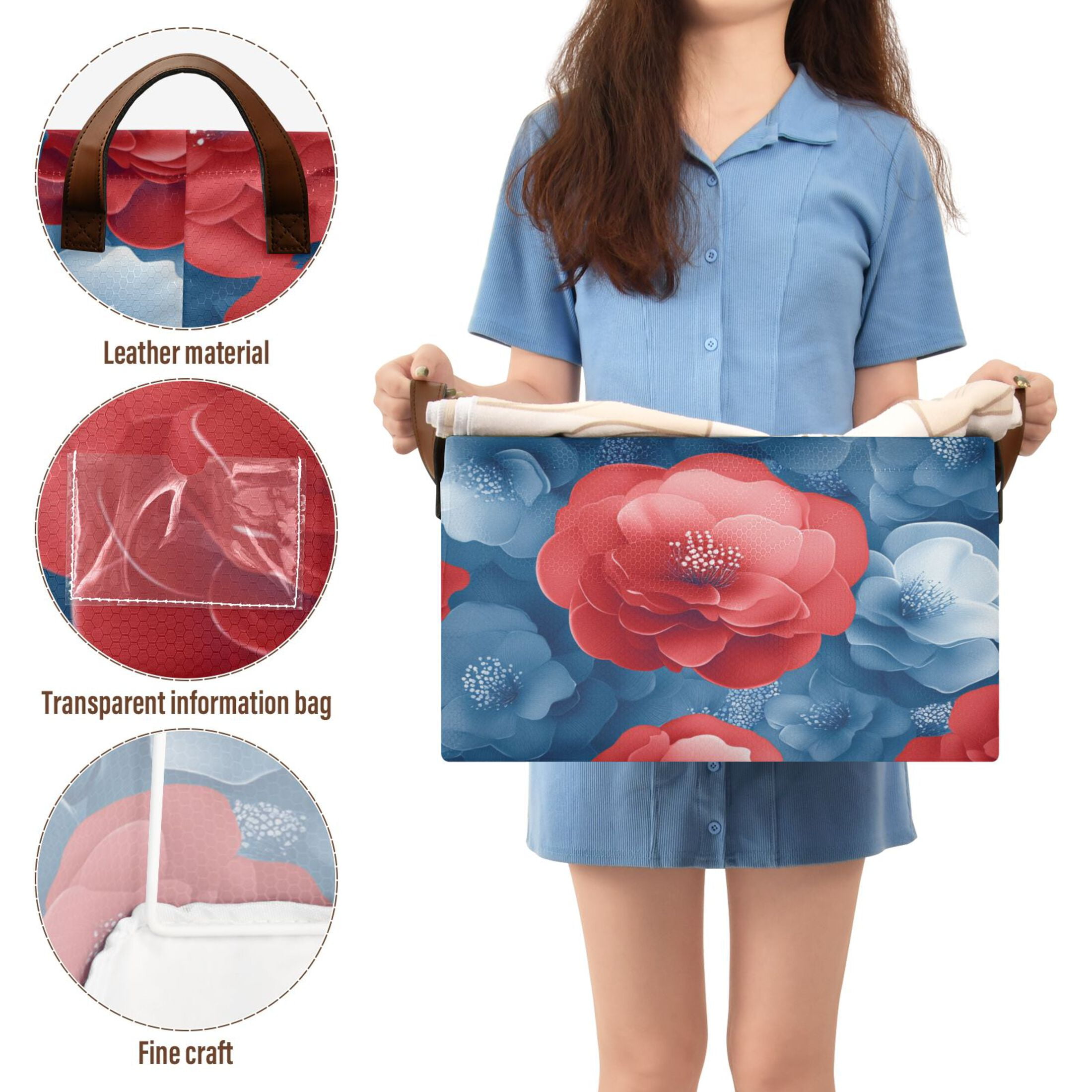 BZSMCE Collapsible Fabric Cube Storage Bins Blue and Red Blossom ...