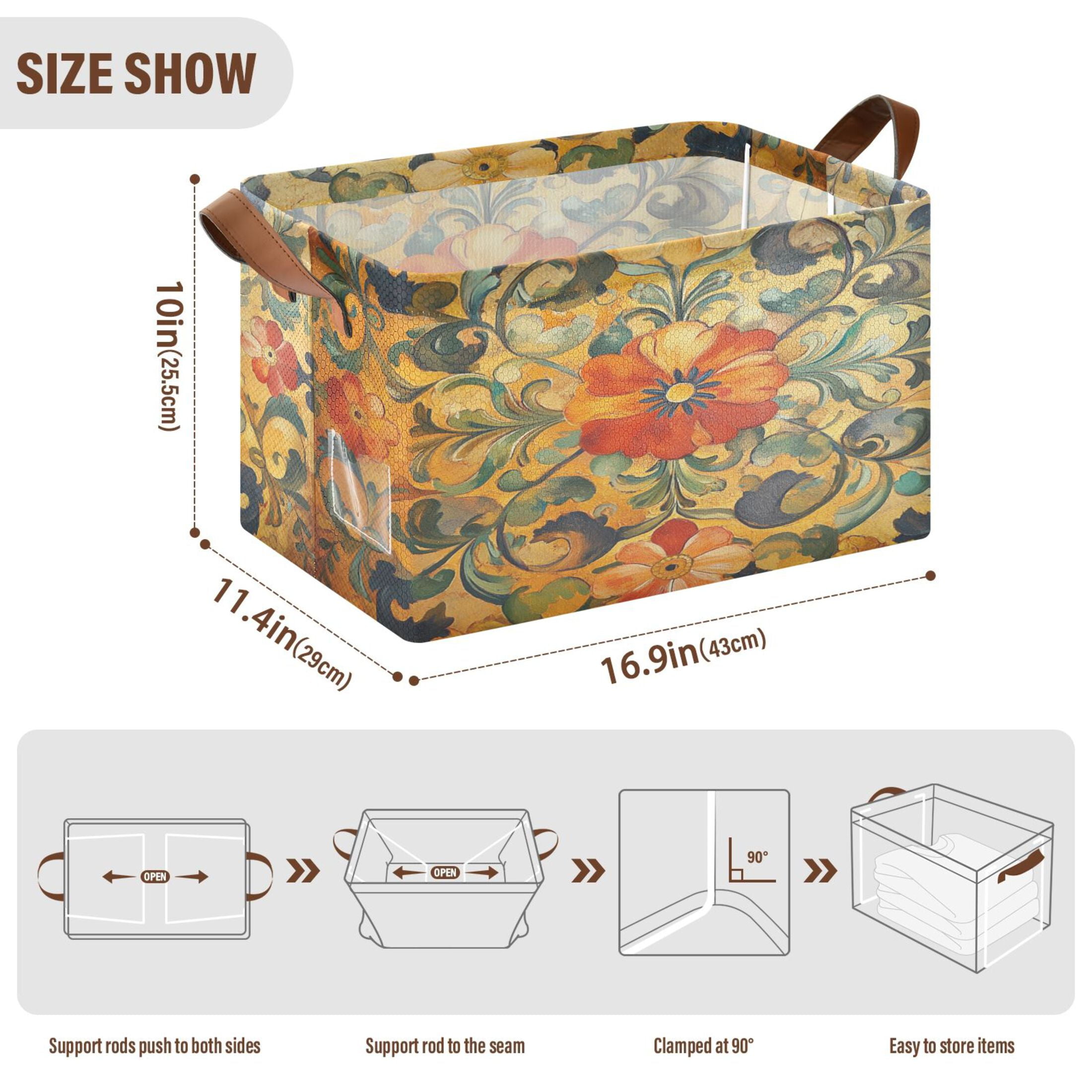 BZSMCE Collapsible Fabric Cube Storage Bins Bohemia Blossom Seamlee ...