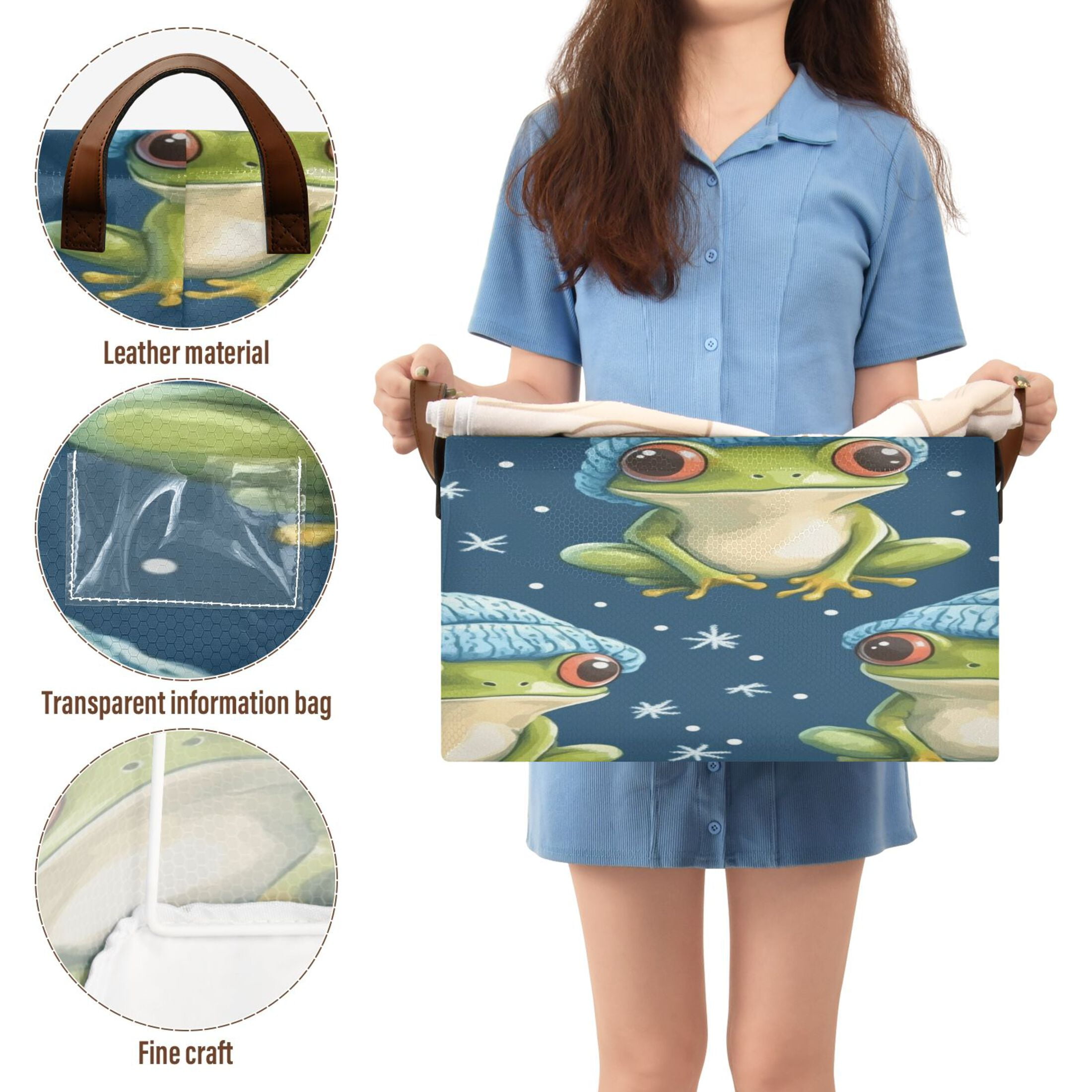 BZSMCE Collapsible Fabric Cube Storage Bins Cap Frog Design Pattern ...