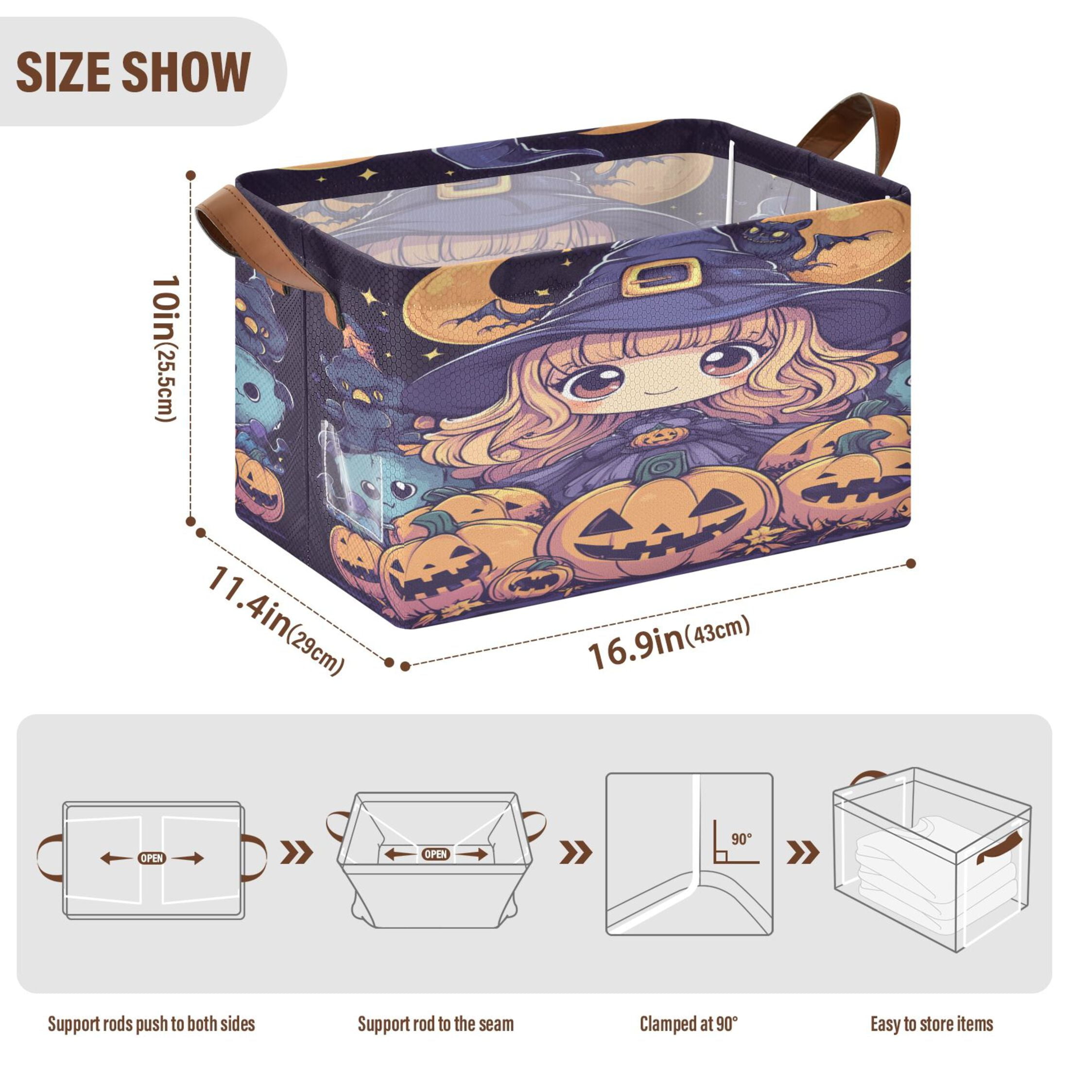 BZSMCE Collapsible Fabric Cube Storage Bins Cartoon Anime Witch Design ...