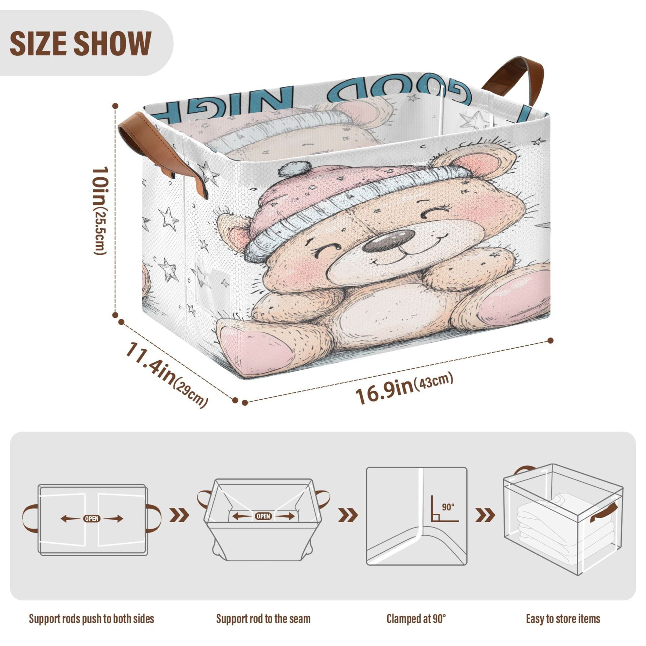 BZSMCE Collapsible Fabric Cube Storage Bins Cartoon Bear Sleeping ...