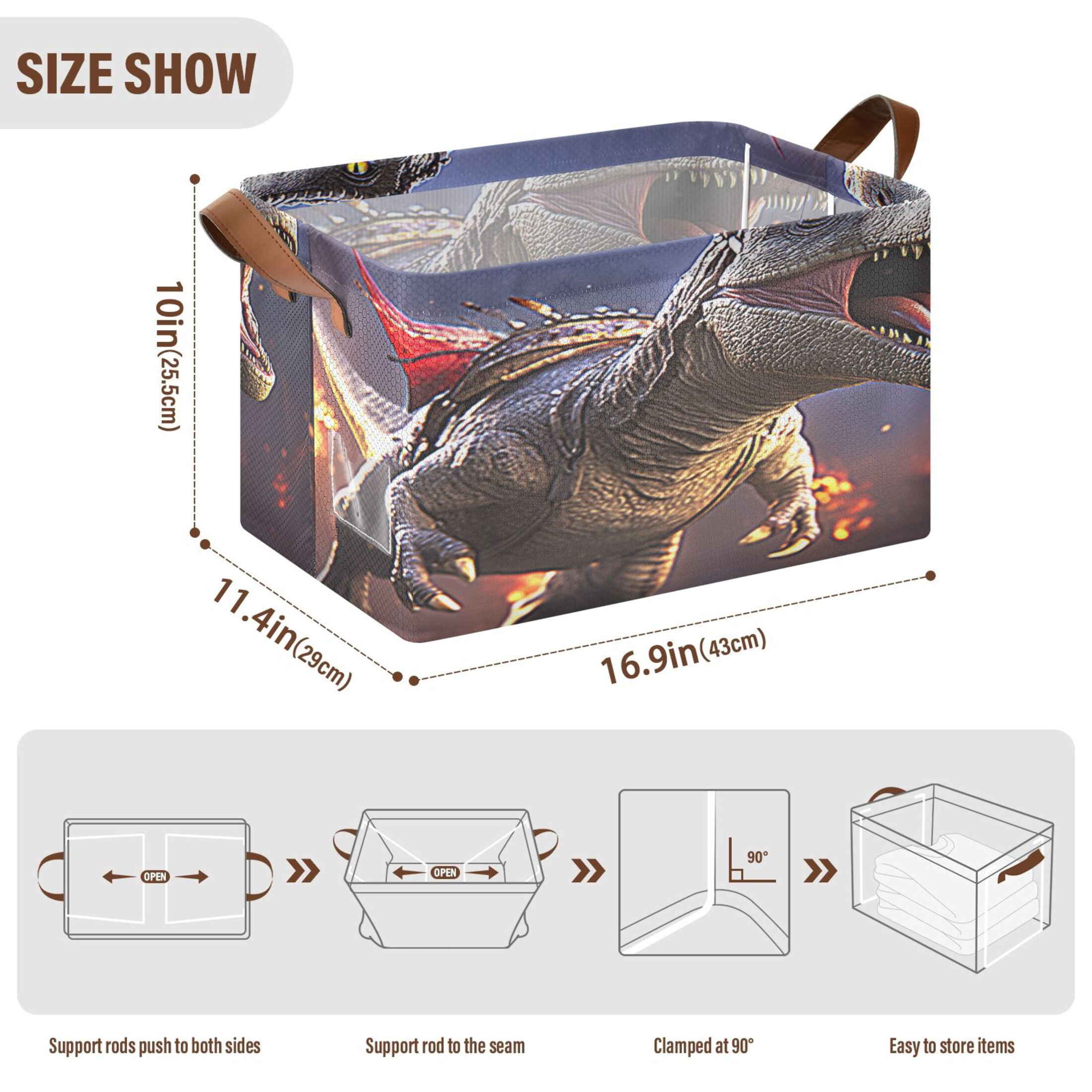 BZSMCE Collapsible Fabric Cube Storage Bins Cartoon Of Dinosaur Design ...