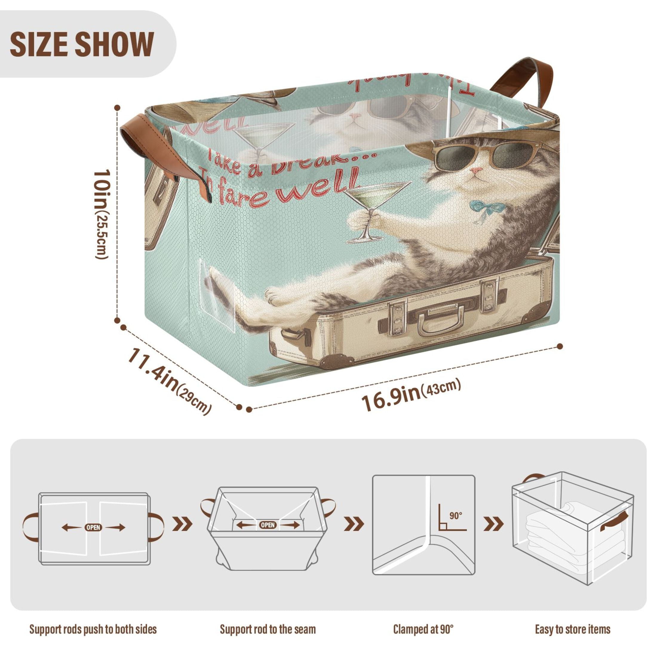 BZSMCE Collapsible Fabric Cube Storage Bins Casual Cat Pattern Design ...