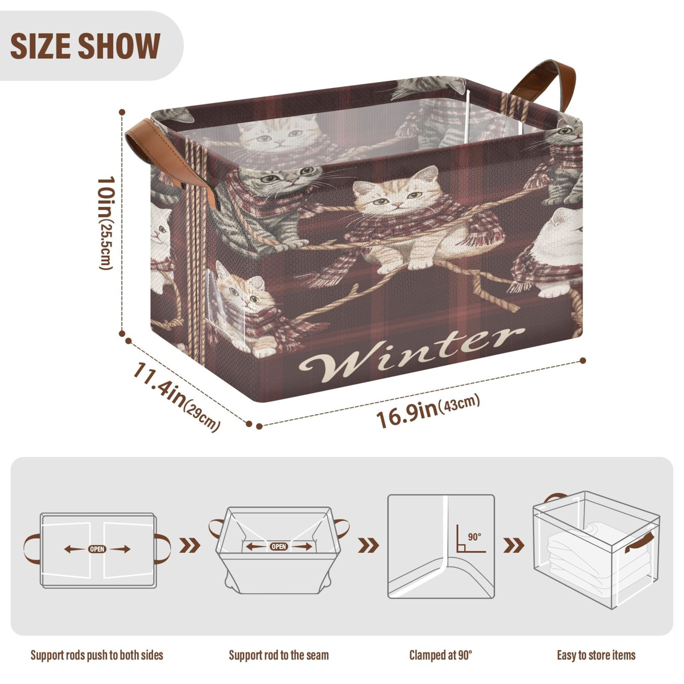 BZSMCE Collapsible Fabric Cube Storage Bins Cats Wearing Scarves Design ...