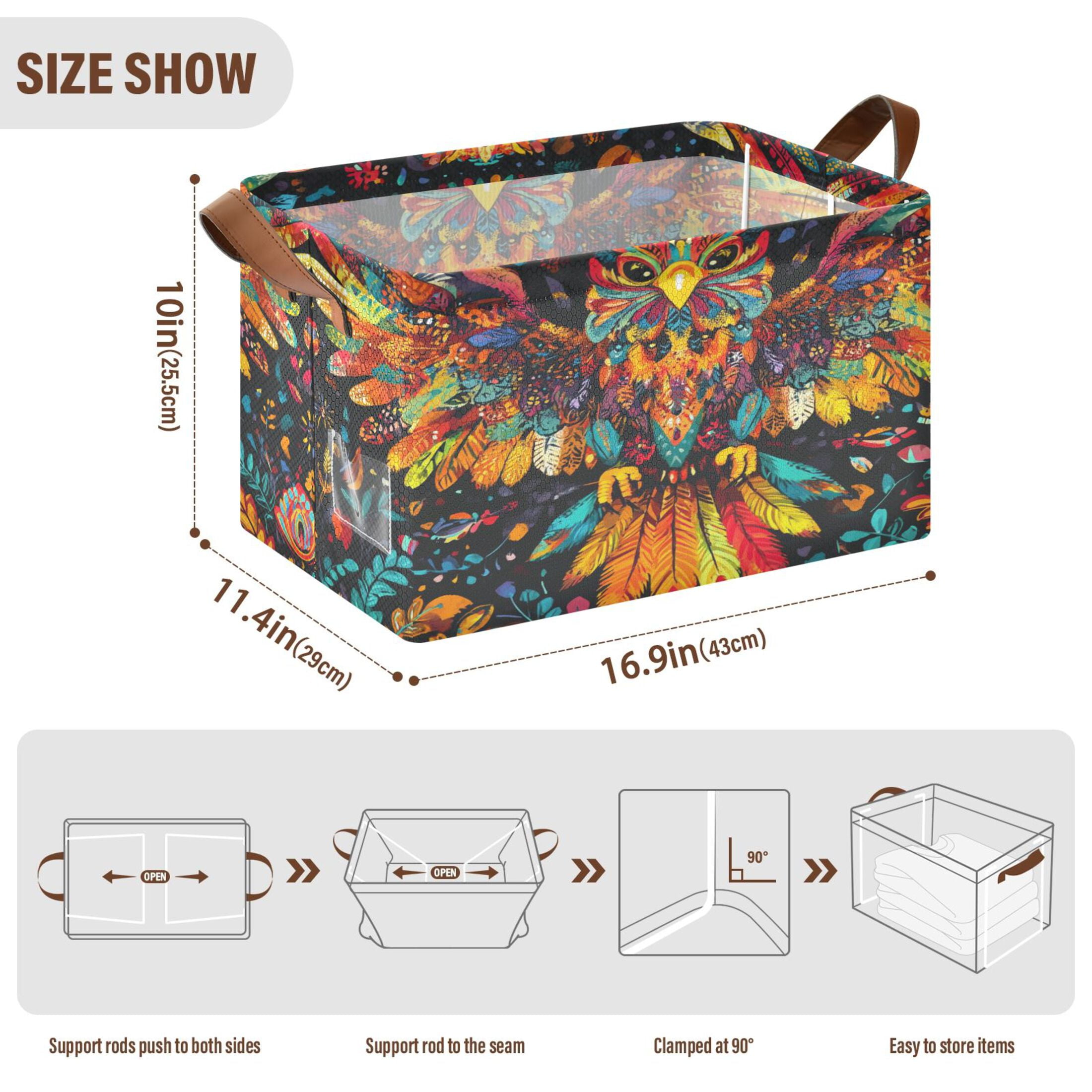 BZSMCE Collapsible Fabric Cube Storage Bins Colorful Bird Design ...
