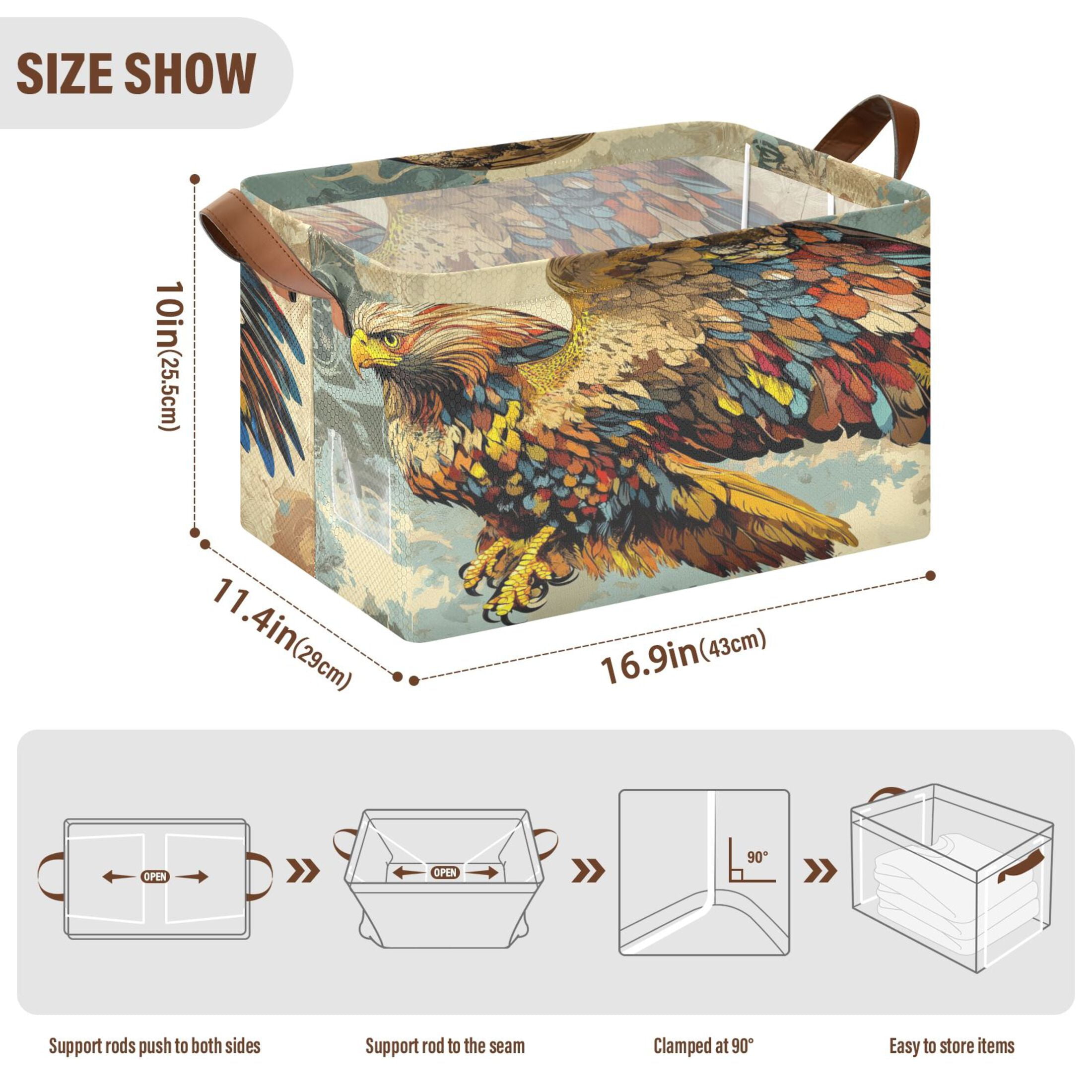 BZSMCE Collapsible Fabric Cube Storage Bins Colorful Bird Print Design ...