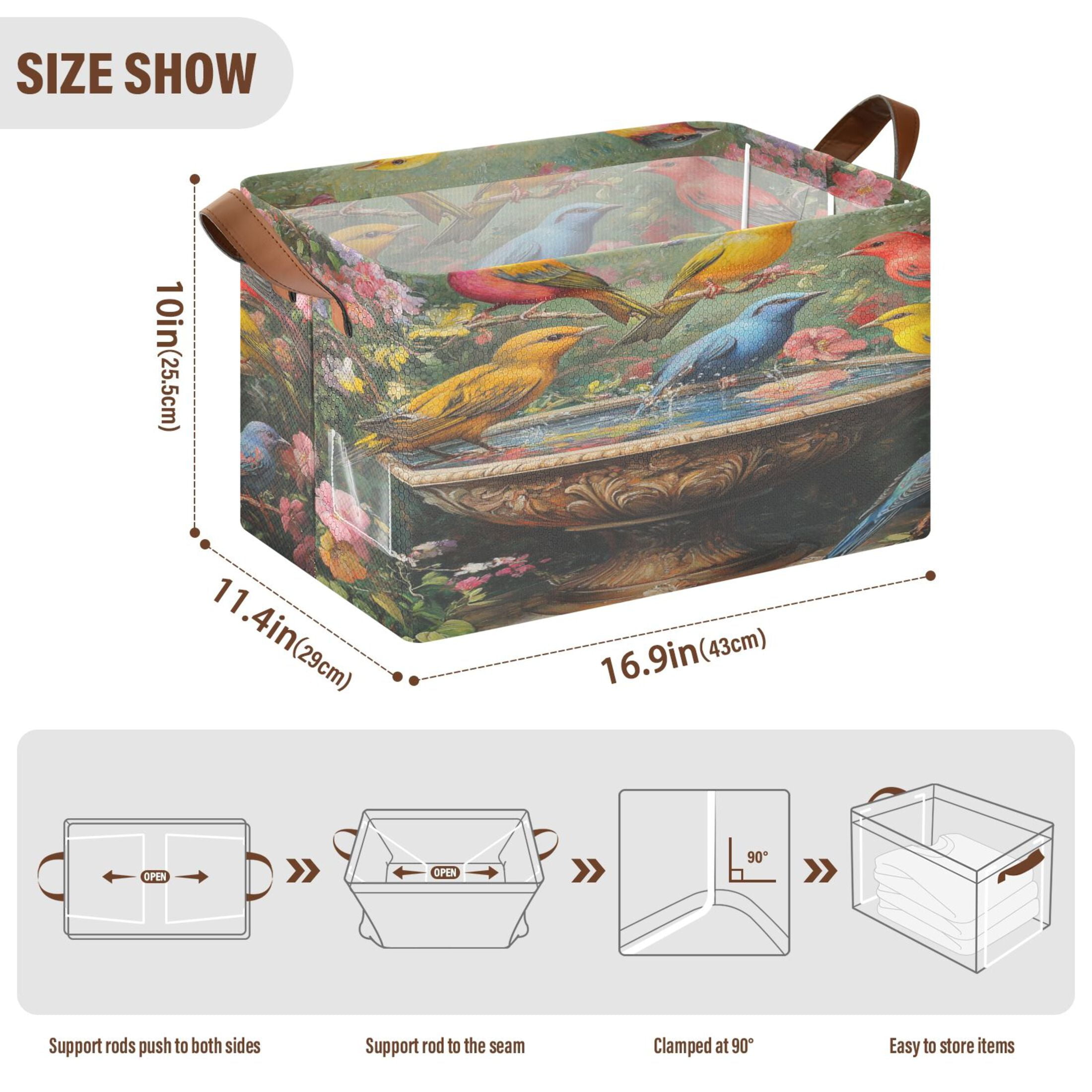 BZSMCE Collapsible Fabric Cube Storage Bins Colorful Birds Design ...