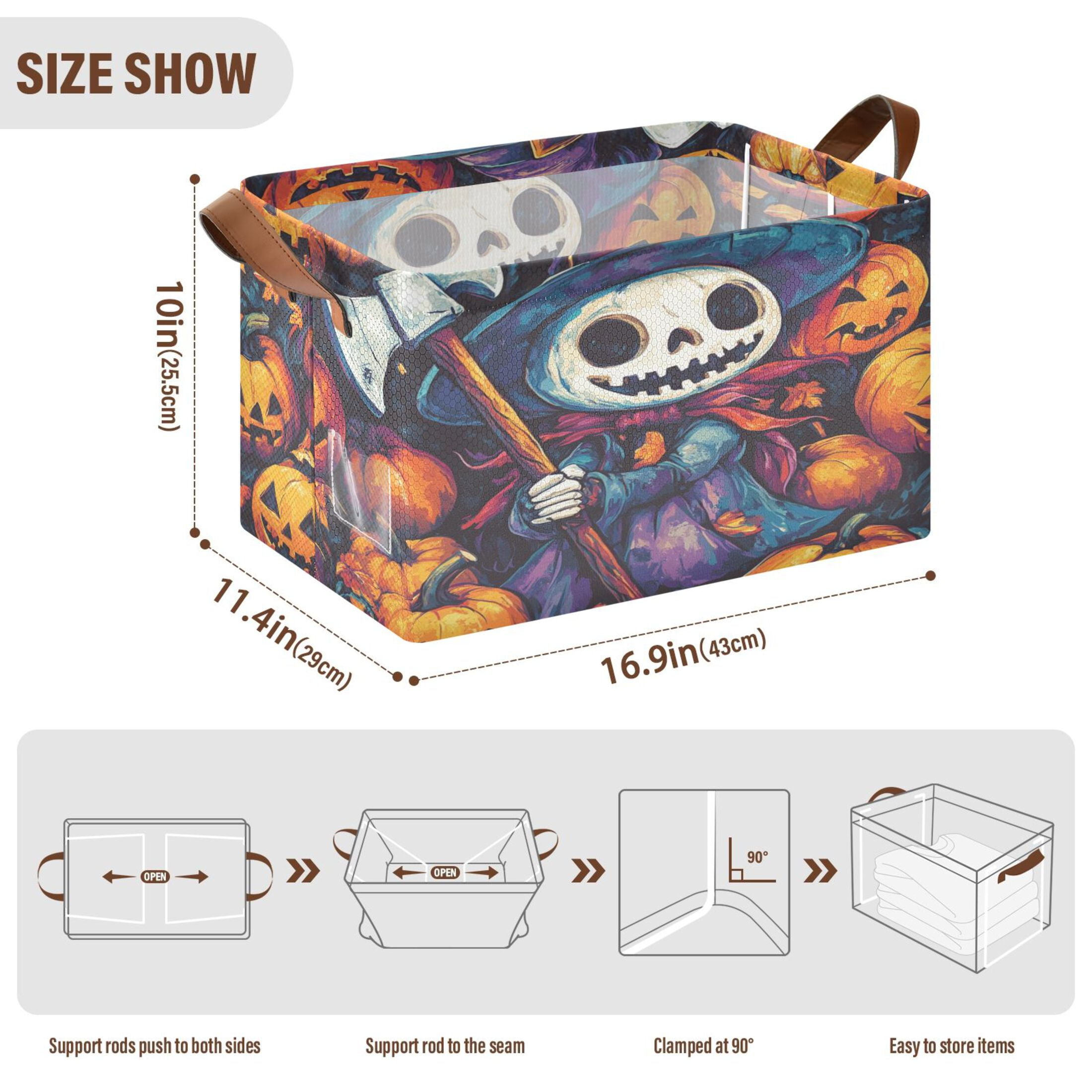 BZSMCE Collapsible Fabric Cube Storage Bins Cool and Pumpkin Design ...