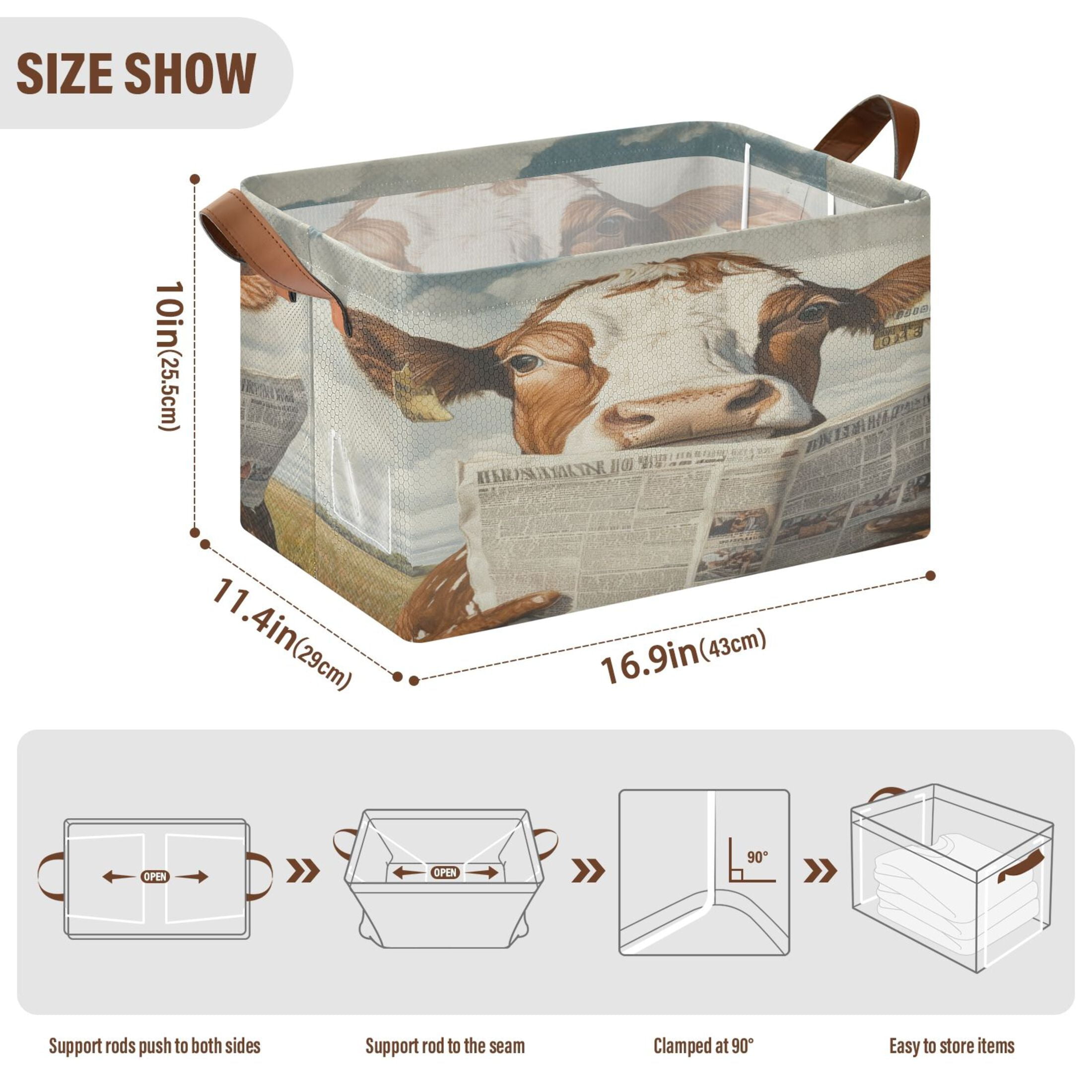 BZSMCE Collapsible Fabric Cube Storage Bins Cow Red Newpaper Design ...