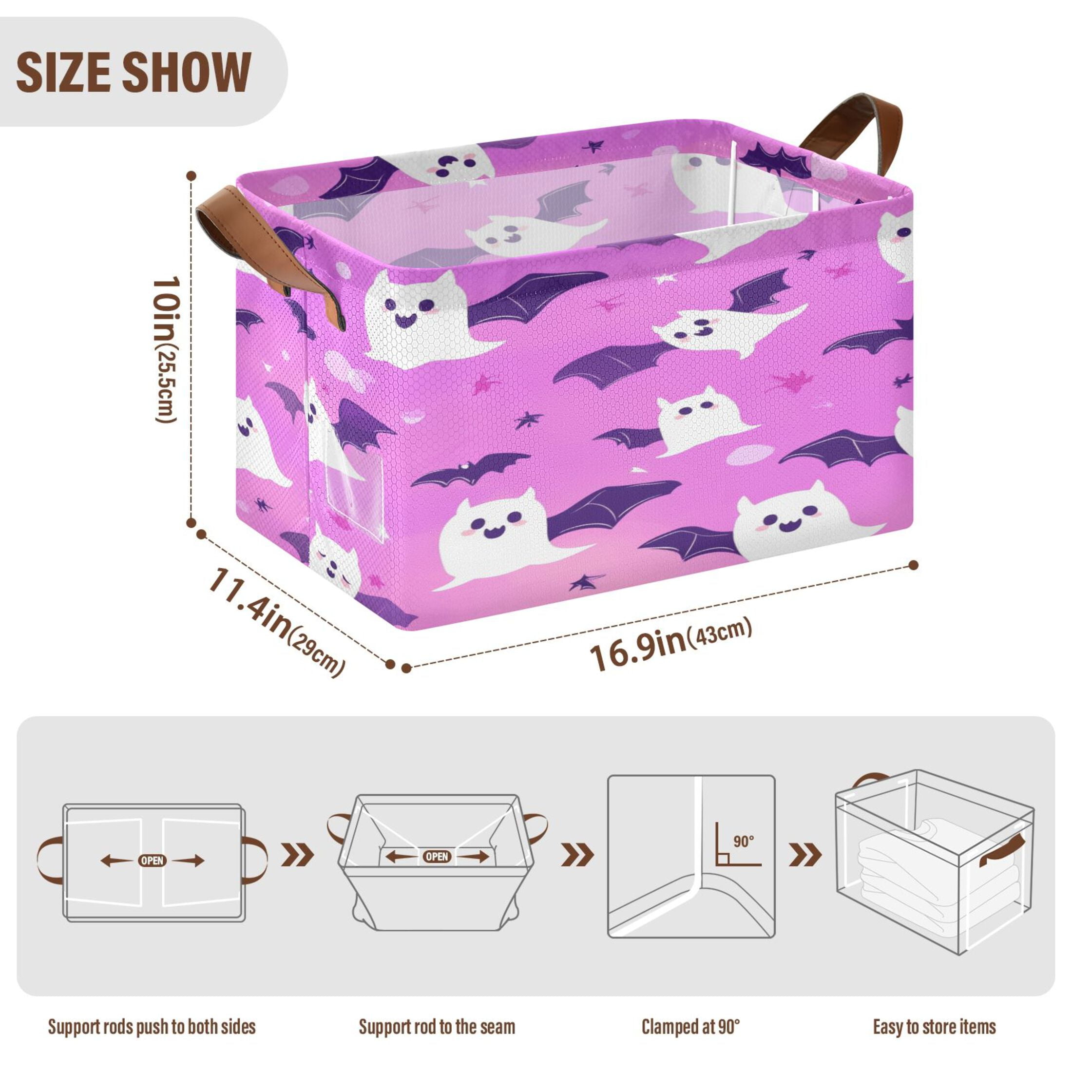 BZSMCE Collapsible Fabric Cube Storage Bins Cute Bat Pattern Design ...