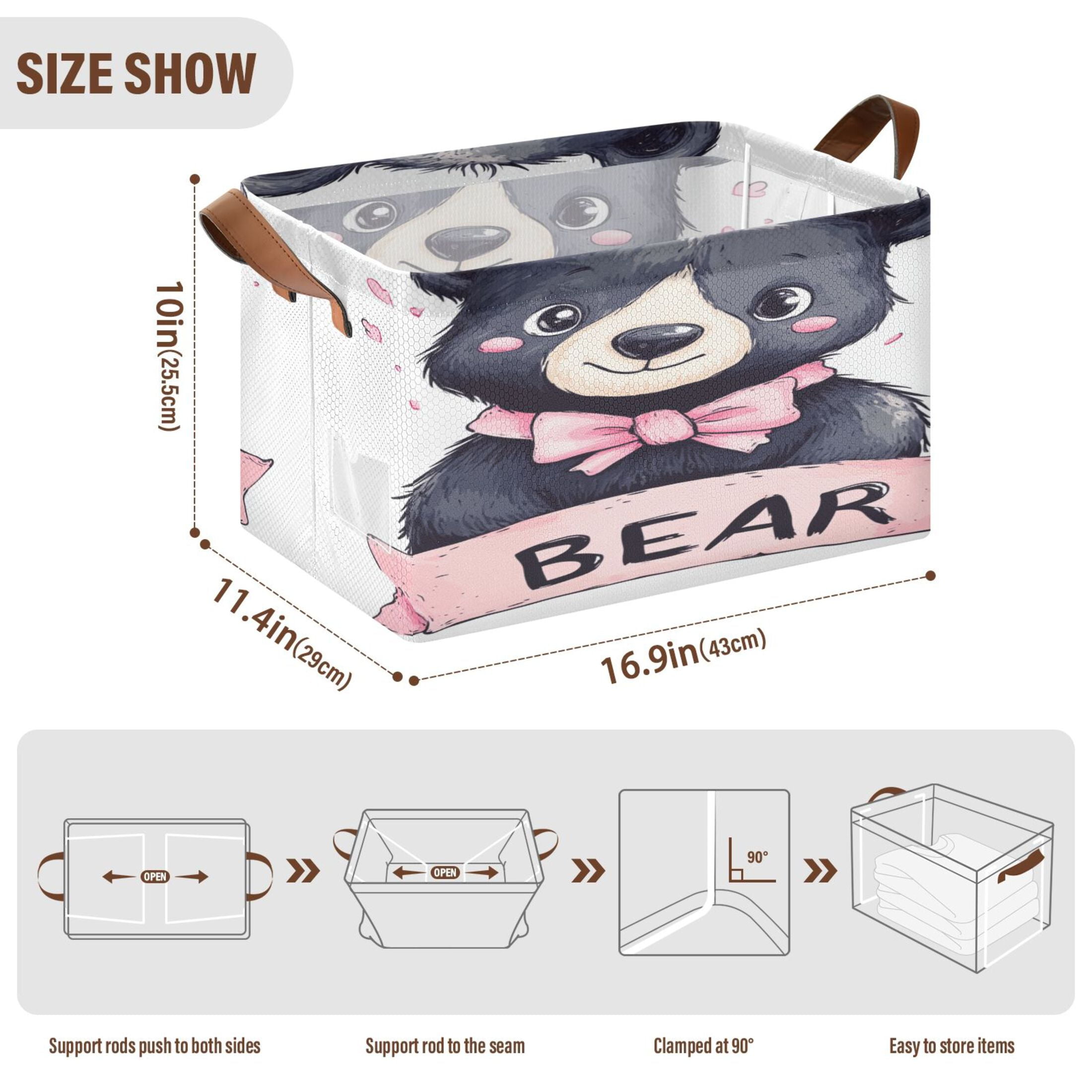 BZSMCE Collapsible Fabric Cube Storage Bins Cute Black Bear Design ...