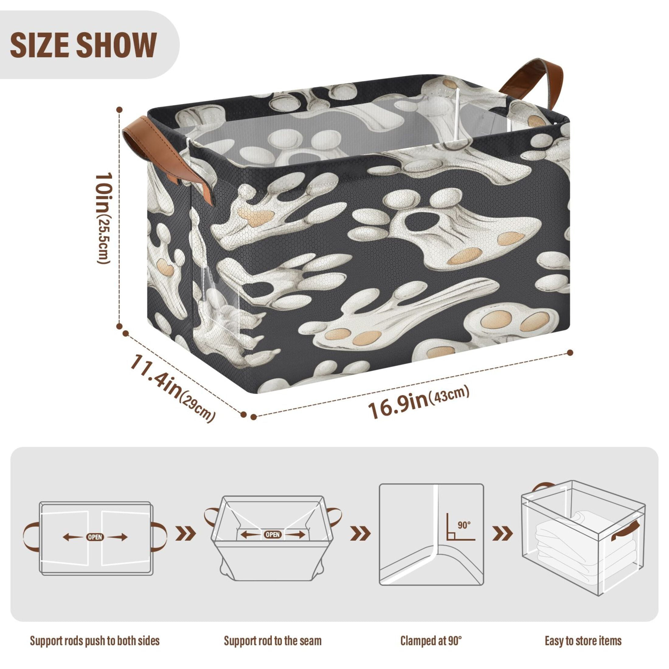 BZSMCE Collapsible Fabric Cube Storage Bins Cute Bones and Paw Pattern ...