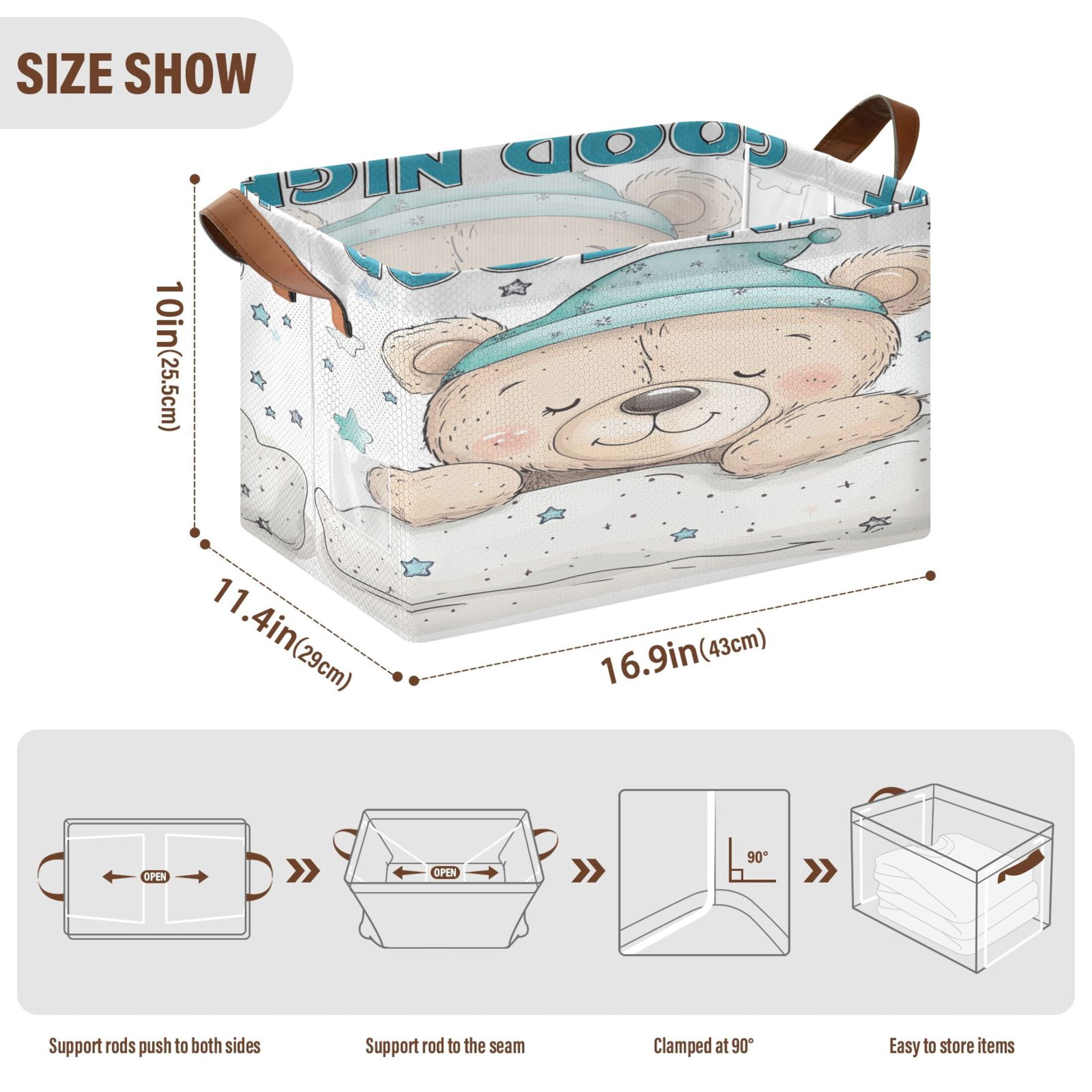 BZSMCE Collapsible Fabric Cube Storage Bins Cute Cartoon Brown Bear ...