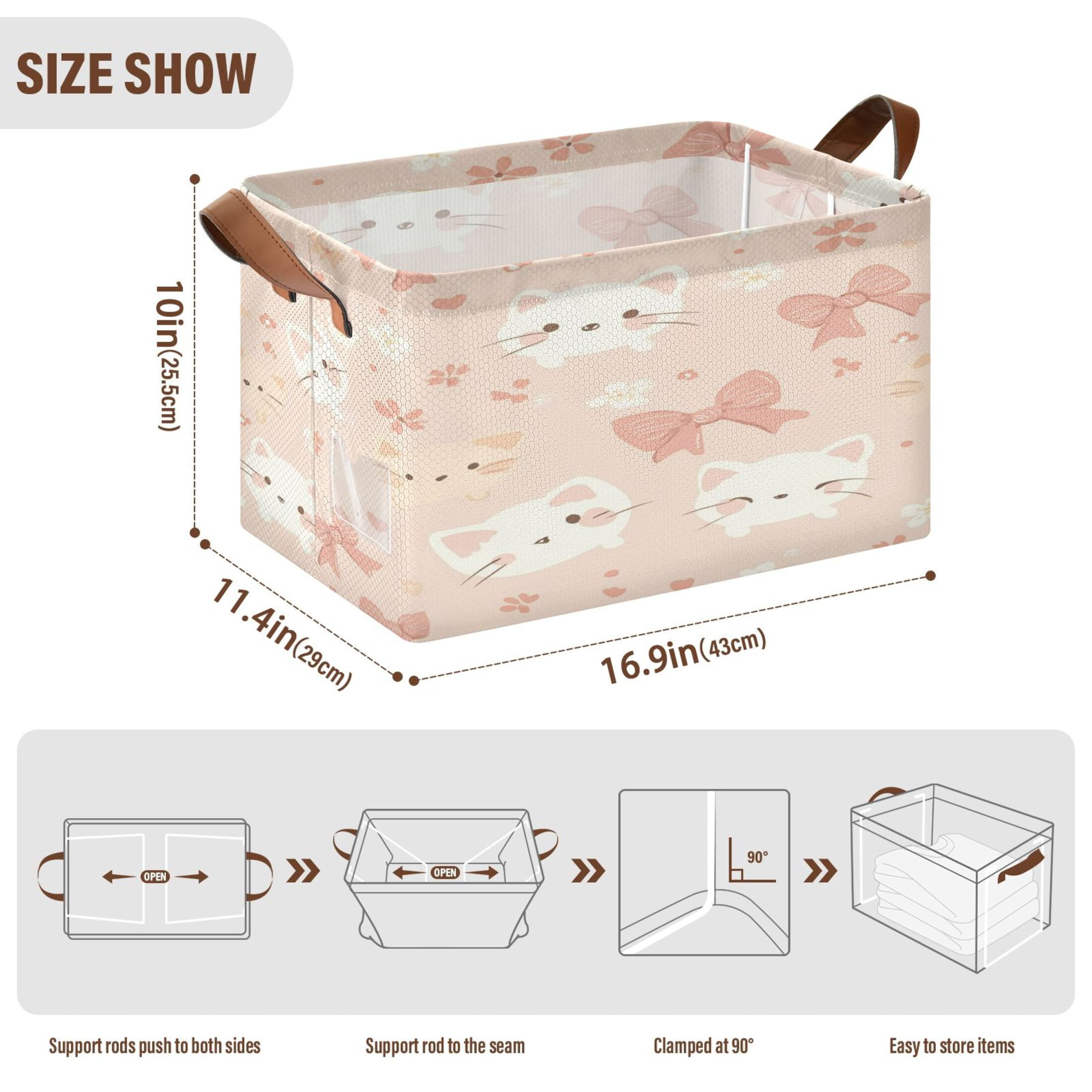 BZSMCE Collapsible Fabric Cube Storage Bins Cute Cat Bow-knot Design ...