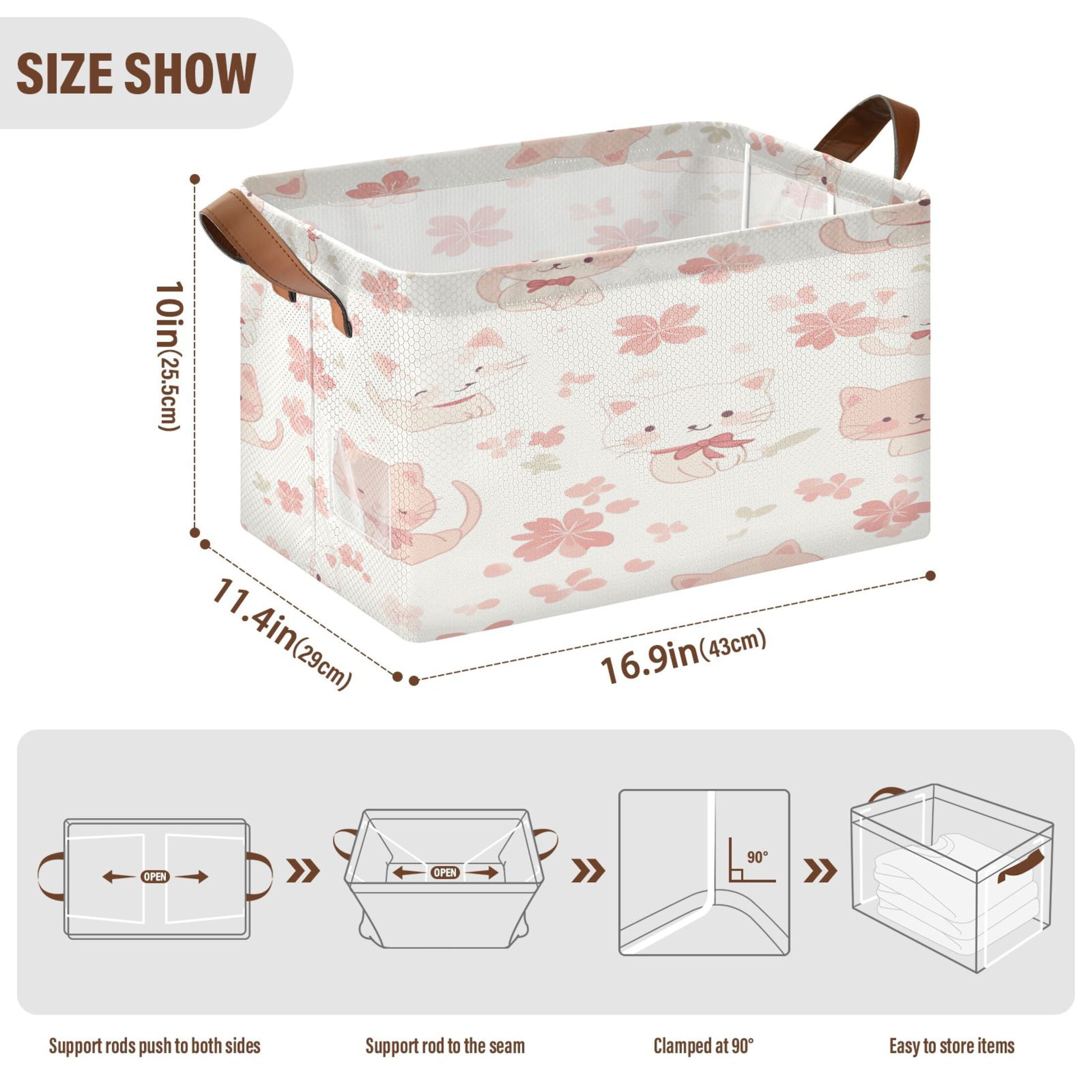 BZSMCE Collapsible Fabric Cube Storage Bins Cute Cat and Blossom Design ...