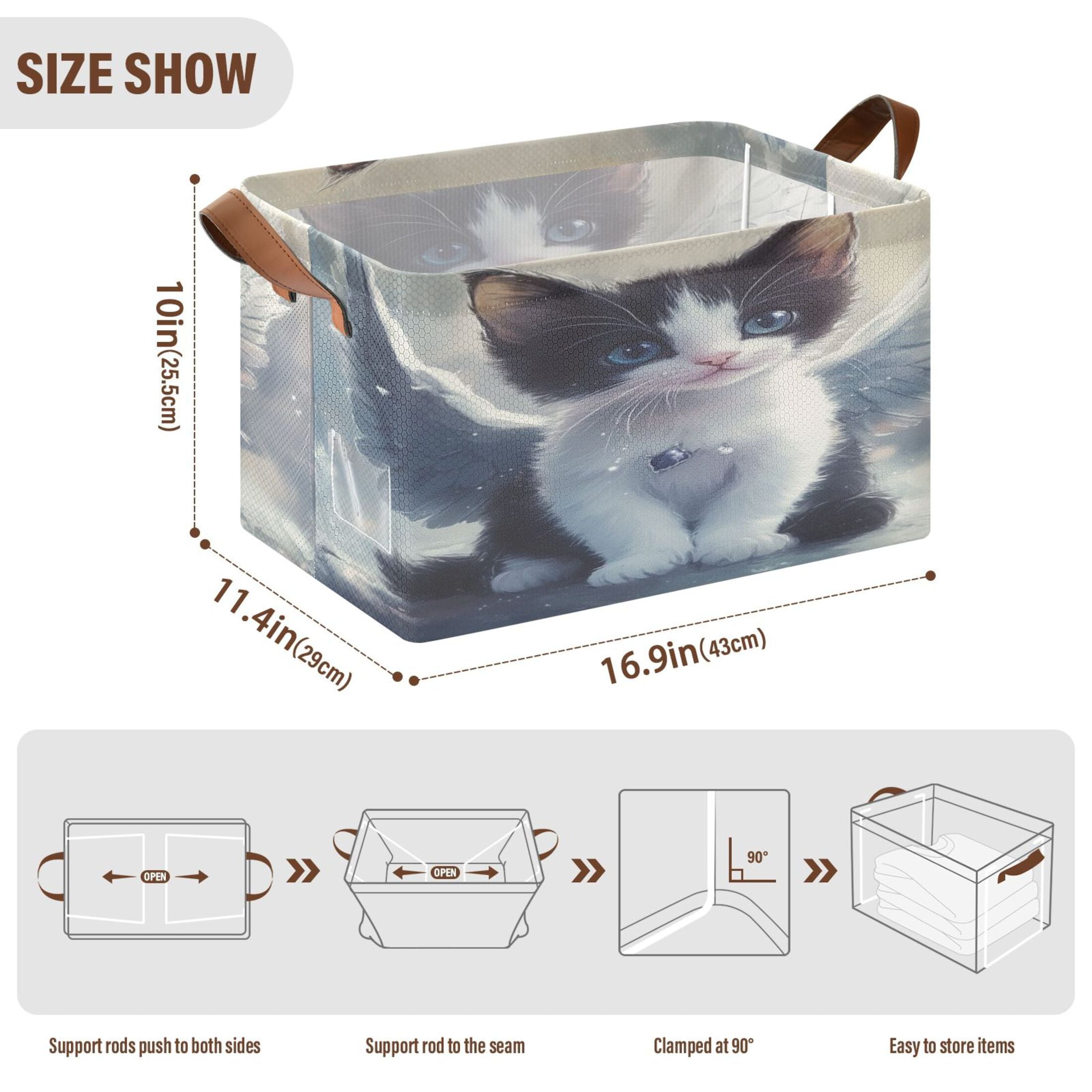BZSMCE Collapsible Fabric Cube Storage Bins Cute Cats with Wings Design ...
