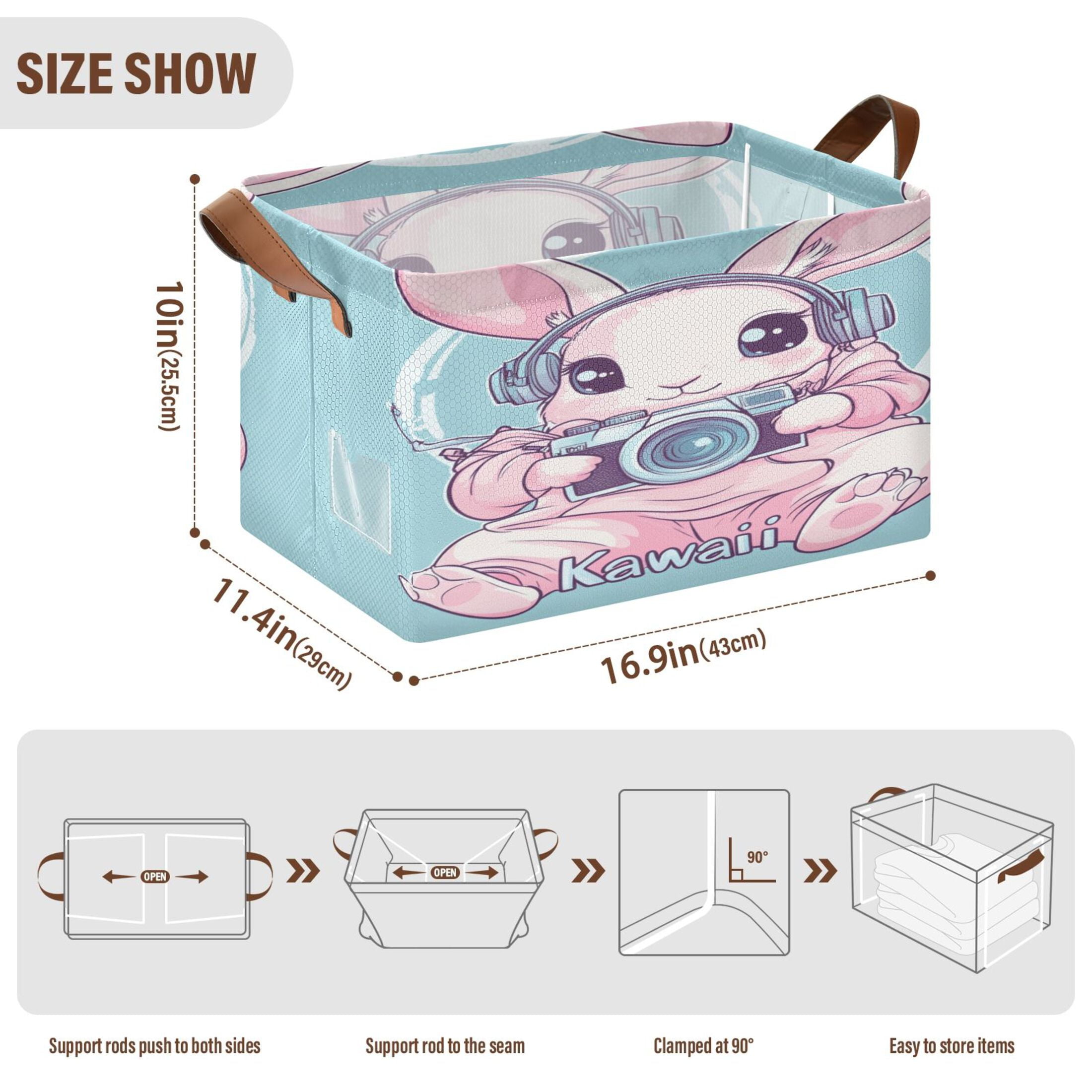 BZSMCE Collapsible Fabric Cube Storage Bins Cute Rabbit Wearing ...