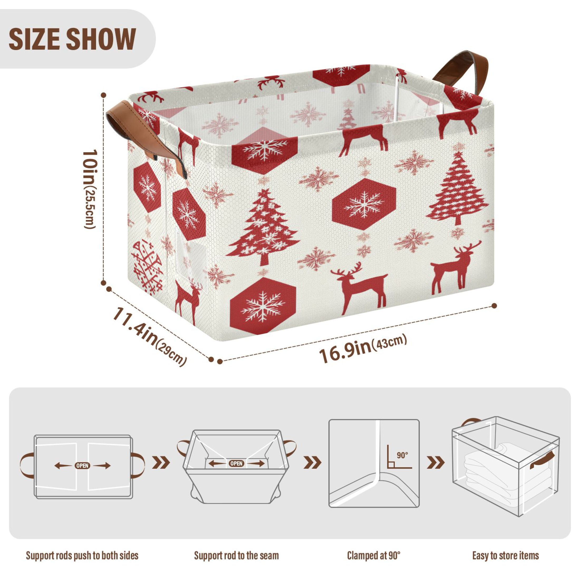 BZSMCE Collapsible Fabric Cube Storage Bins Deer Printing Design ...
