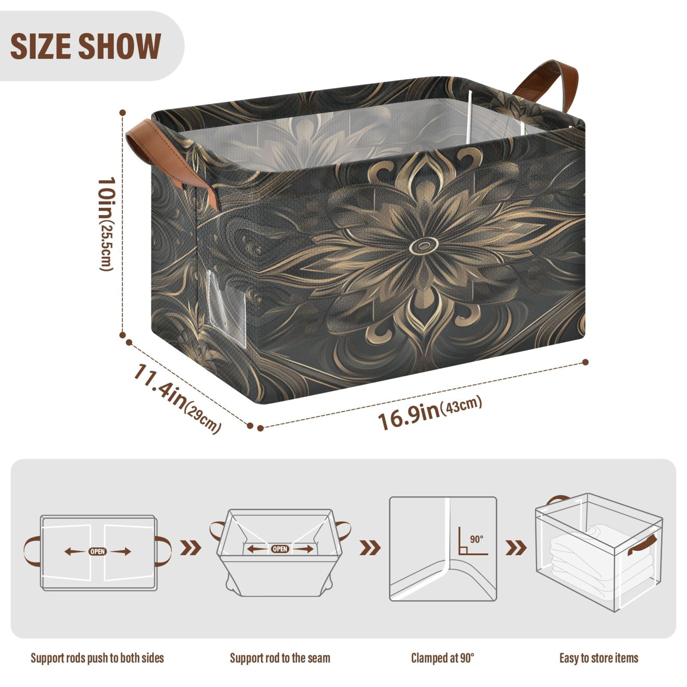 BZSMCE Collapsible Fabric Cube Storage Bins Design Black and Gold ...