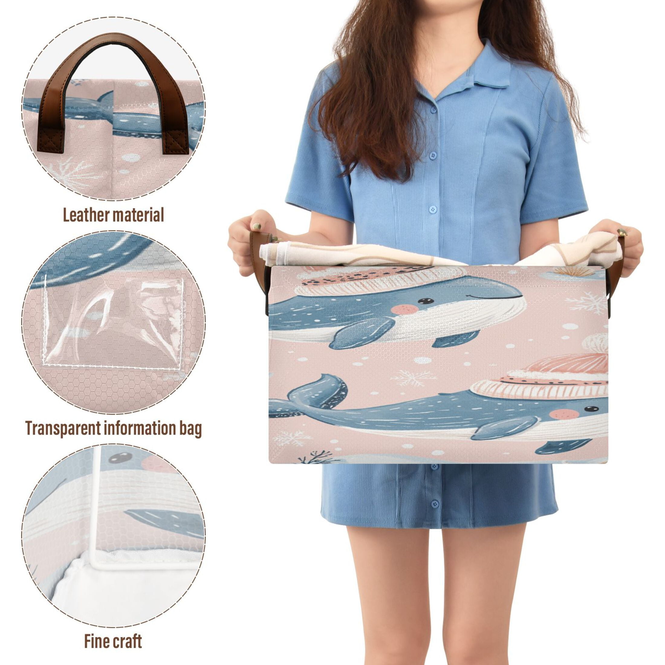 BZSMCE Collapsible Fabric Cube Storage Bins Design Cute Blue Whale in ...