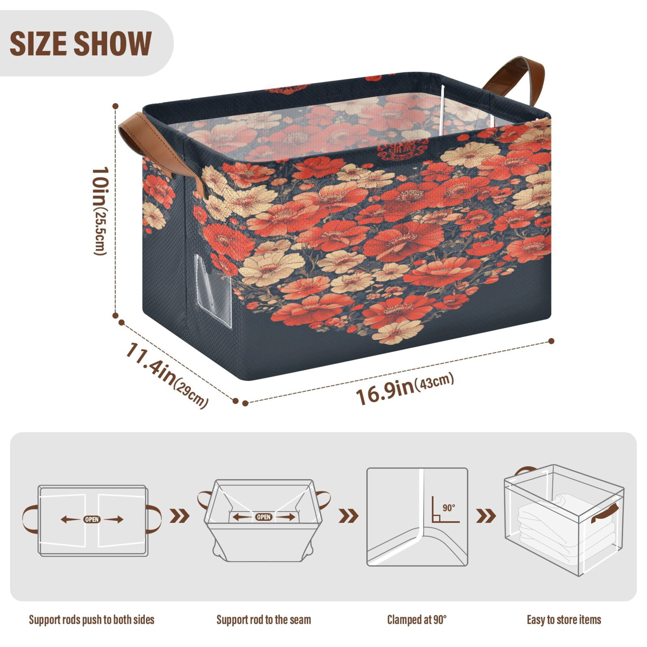 BZSMCE Collapsible Fabric Cube Storage Bins Design Forals Heart Design ...