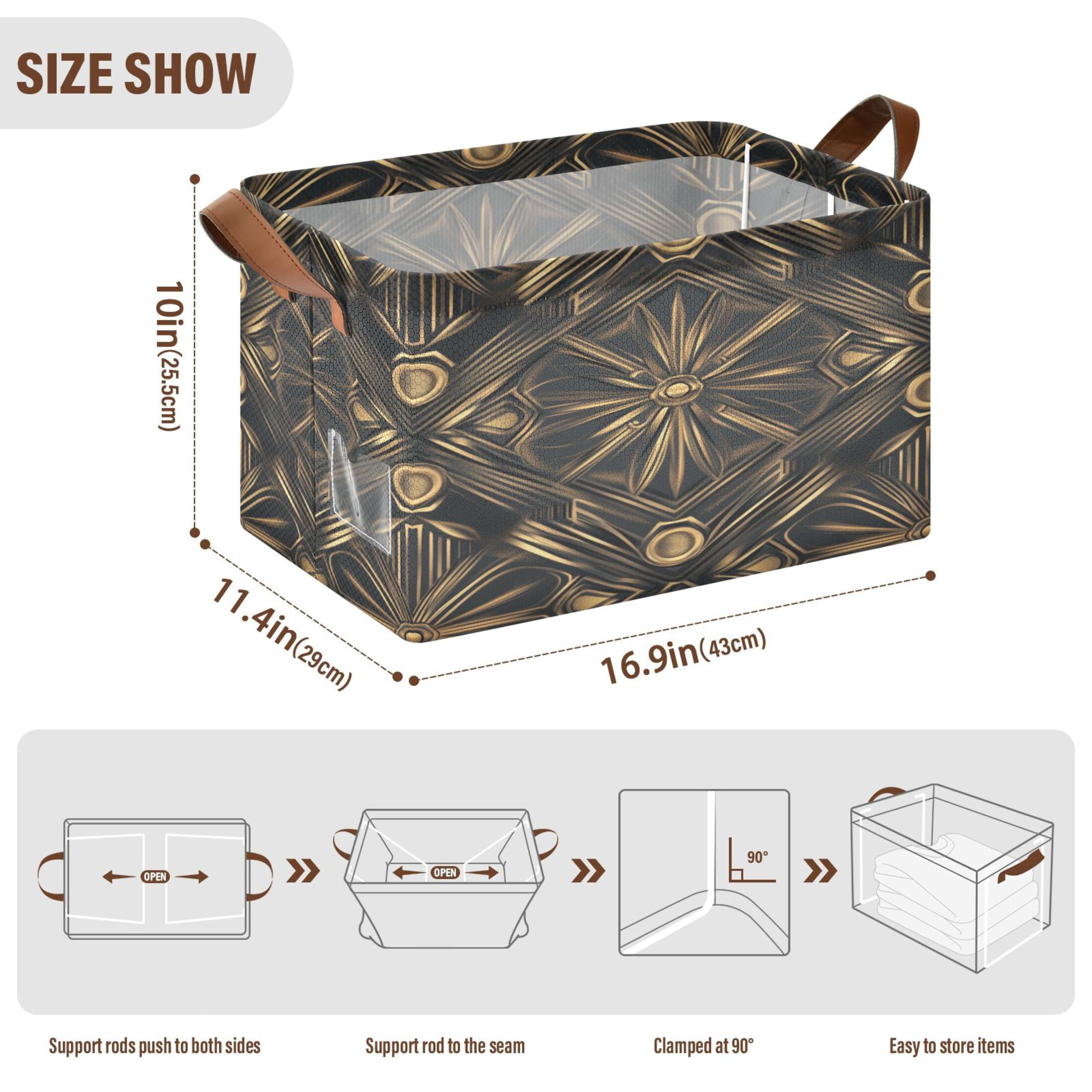 BZSMCE Collapsible Fabric Cube Storage Bins Design Gold and Black ...