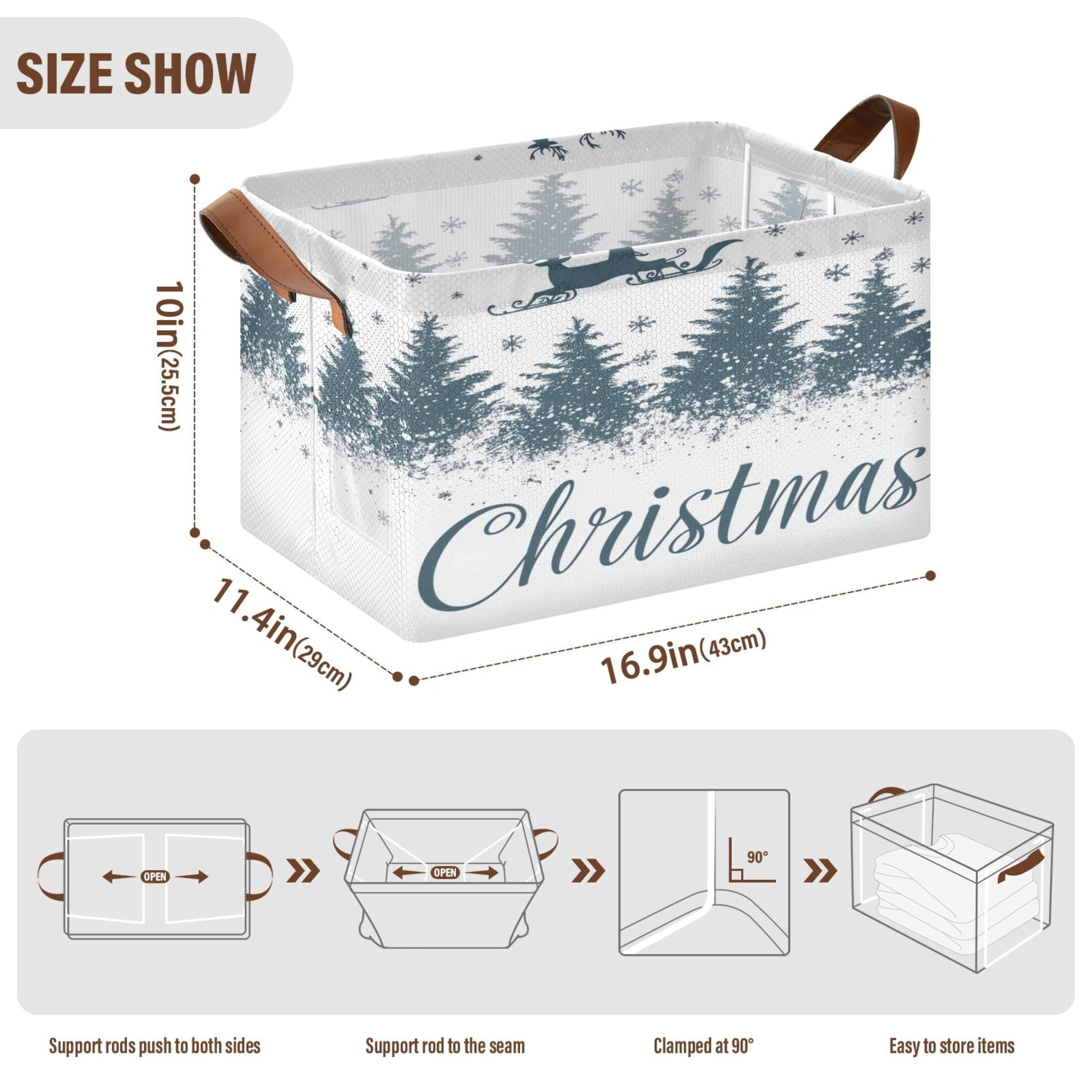 BZSMCE Collapsible Fabric Cube Storage Bins Design Reindeer Fly on Blue ...