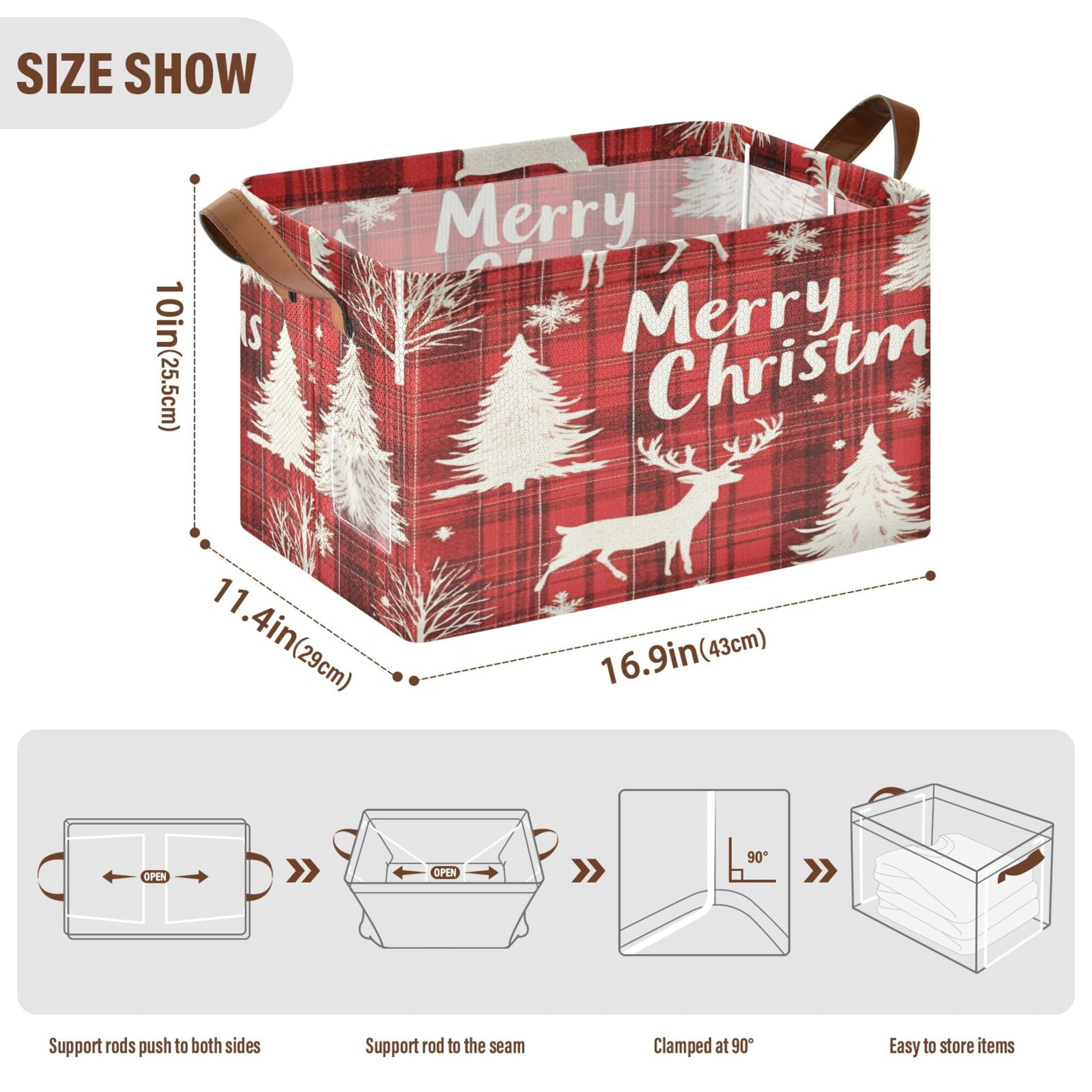 BZSMCE Collapsible Fabric Cube Storage Bins Design Reindeer and Tree ...