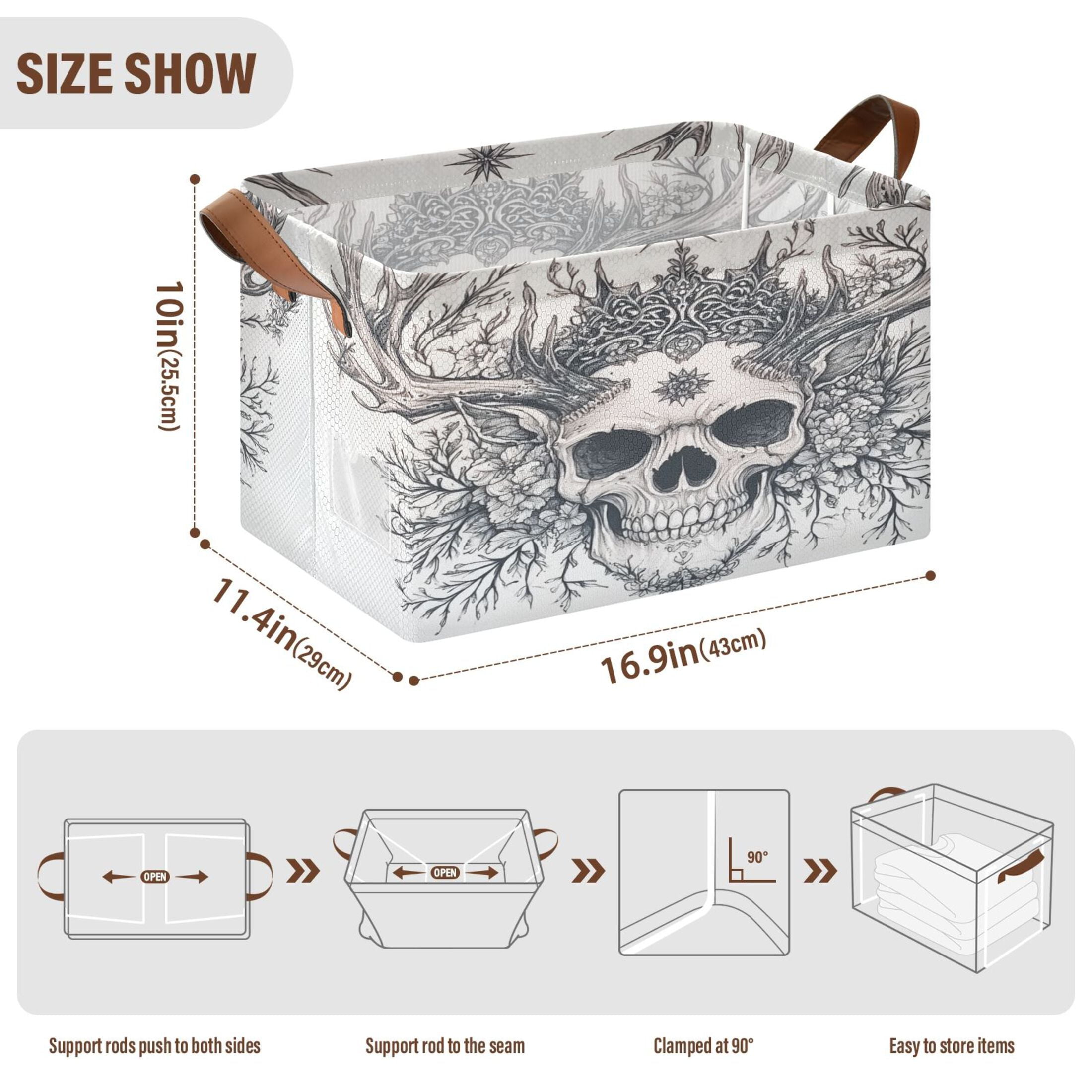 BZSMCE Collapsible Fabric Cube Storage Bins Design Skeleton Pattern ...