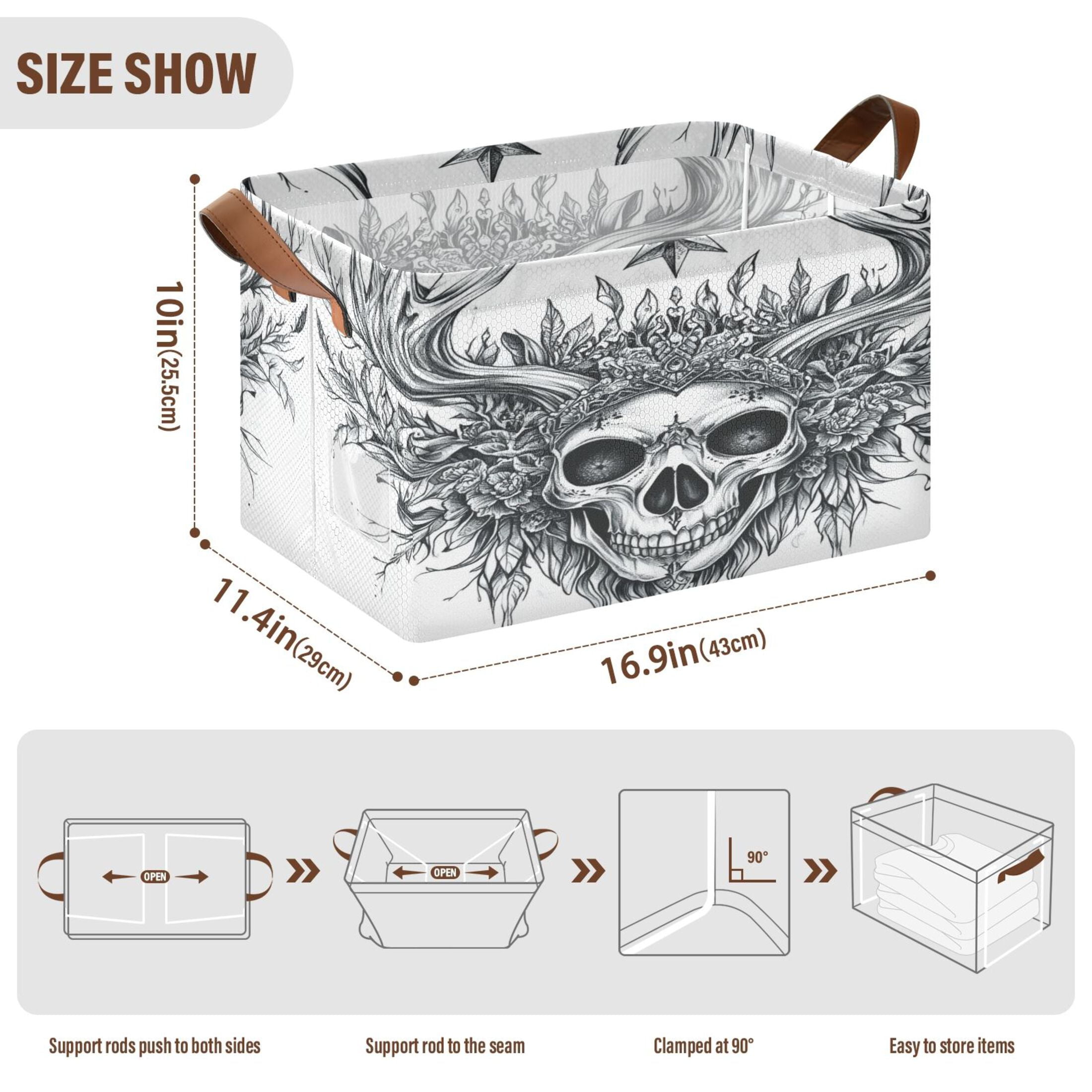 BZSMCE Collapsible Fabric Cube Storage Bins Design Skeleton Print ...