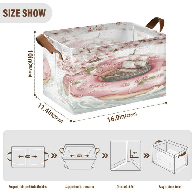 BZSMCE Collapsible Fabric Cube Storage Bins Doughnu with Ship Pattern ...