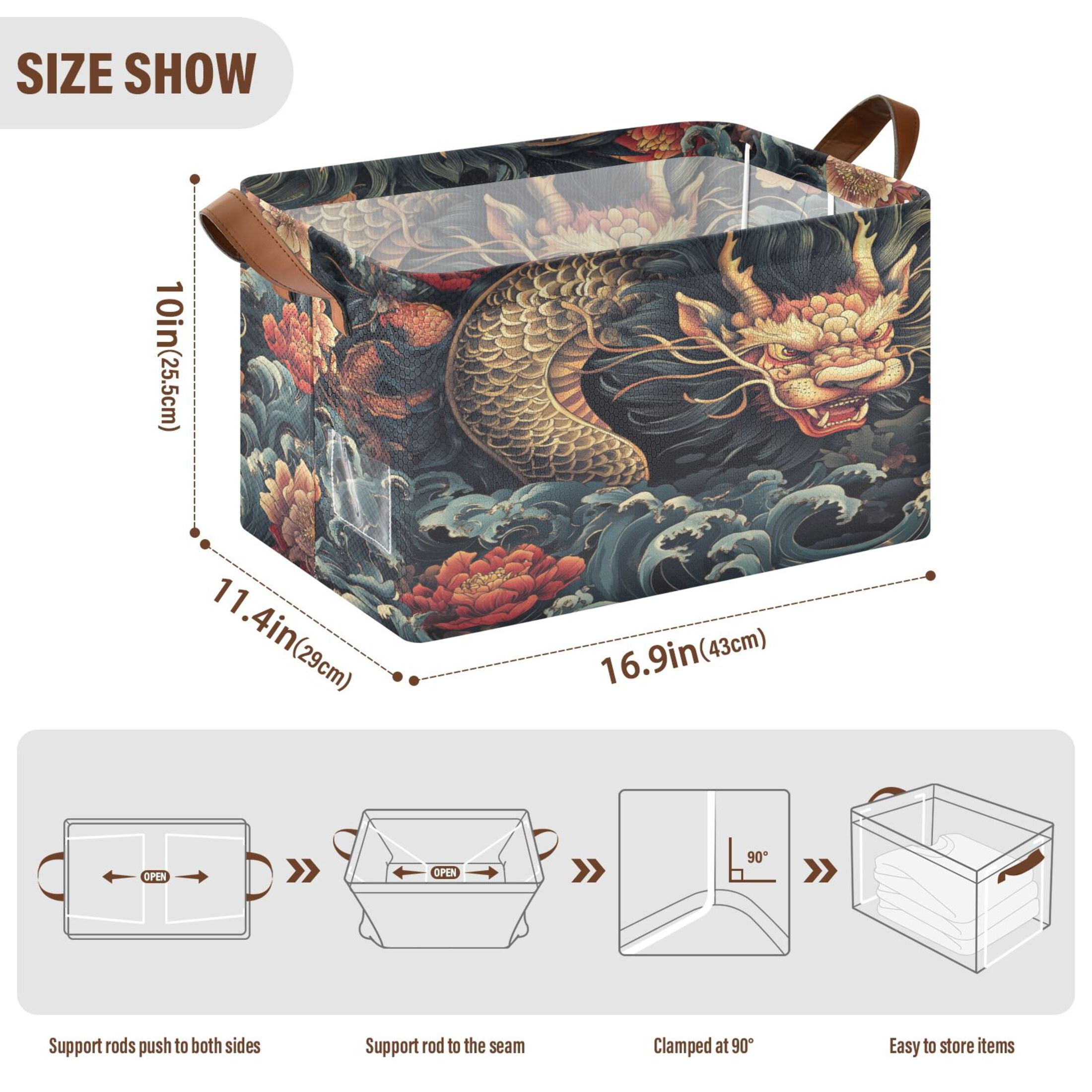 BZSMCE Collapsible Fabric Cube Storage Bins Dragon Pattern Design ...