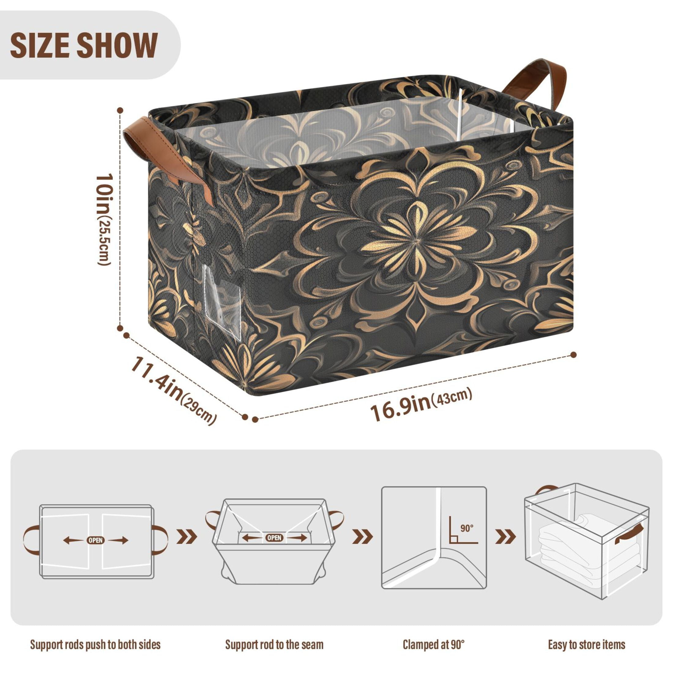 BZSMCE Collapsible Fabric Cube Storage Bins Elegant Black and Gold ...