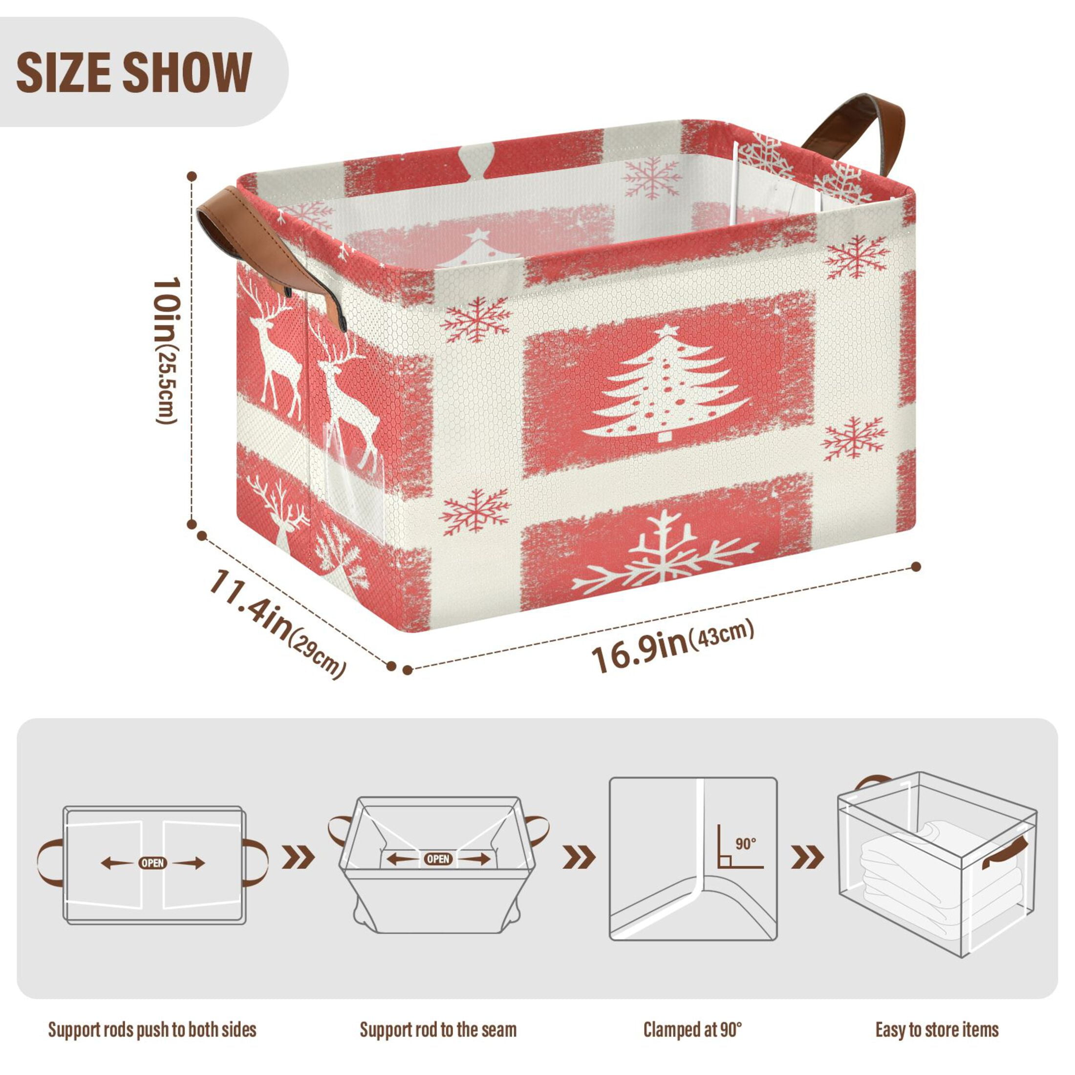 BZSMCE Collapsible Fabric Cube Storage Bins Fashion Deer Sonwflake ...