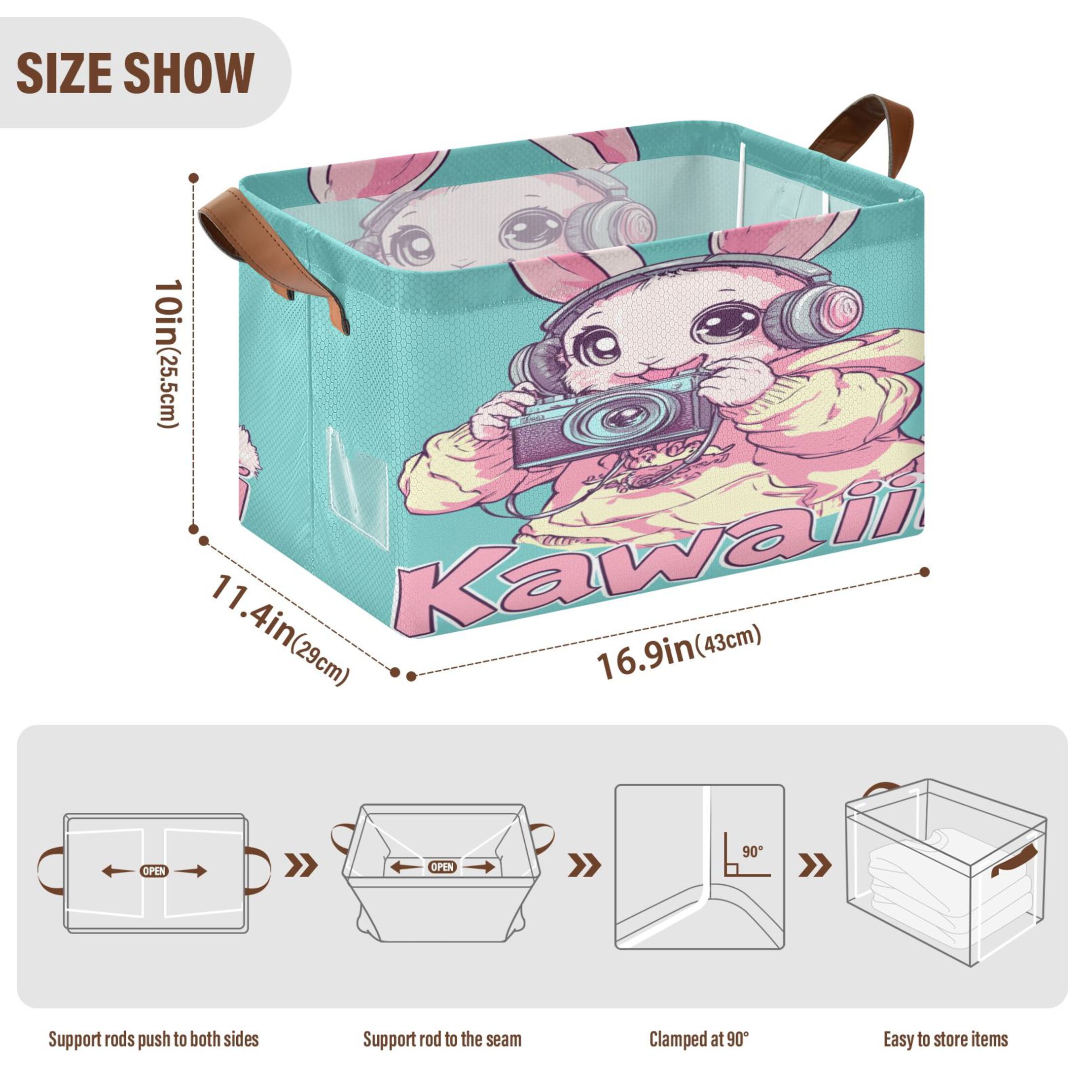 BZSMCE Collapsible Fabric Cube Storage Bins Fashion Rabbit Drawing ...