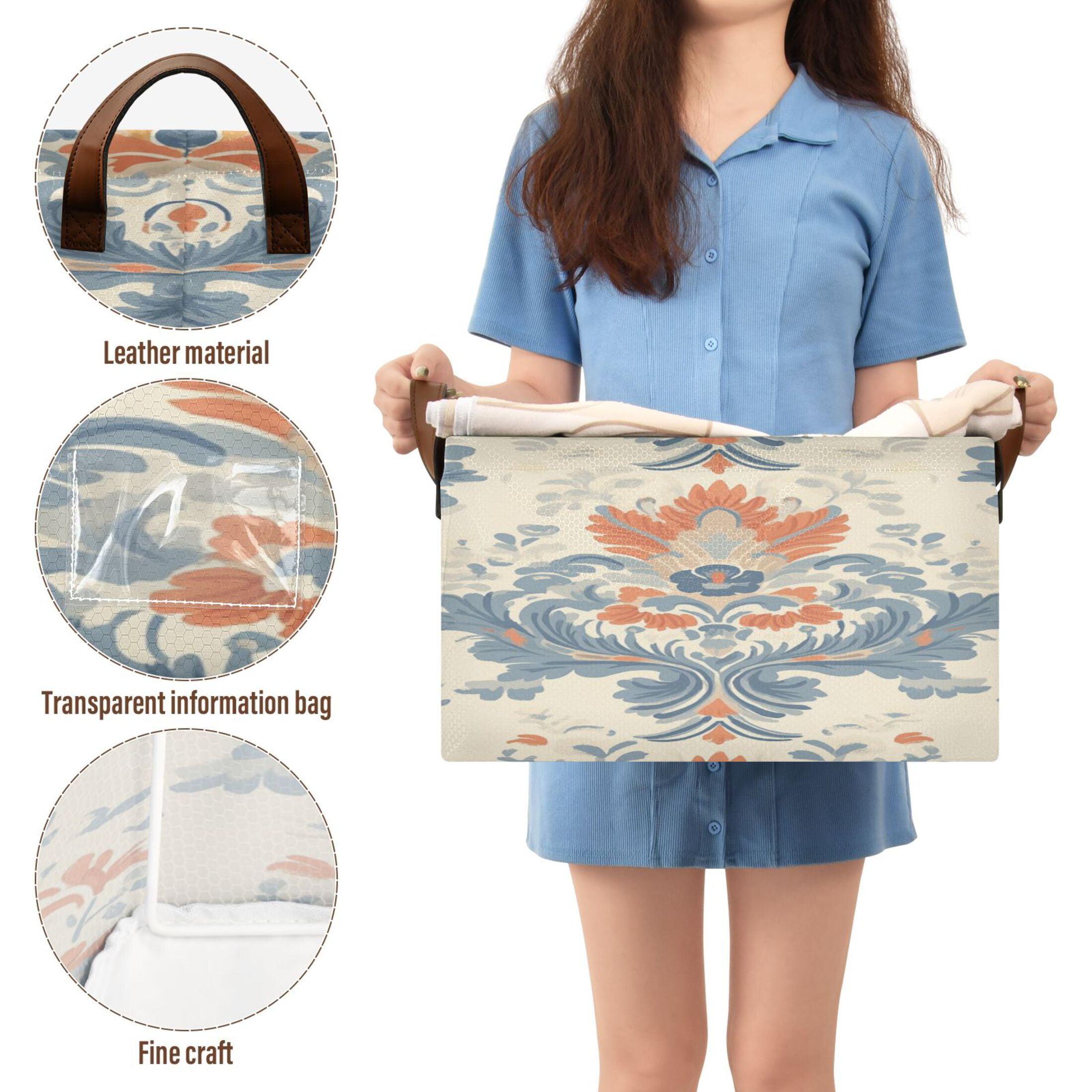 BZSMCE Collapsible Fabric Cube Storage Bins Flowers Ink Style Pattern ...